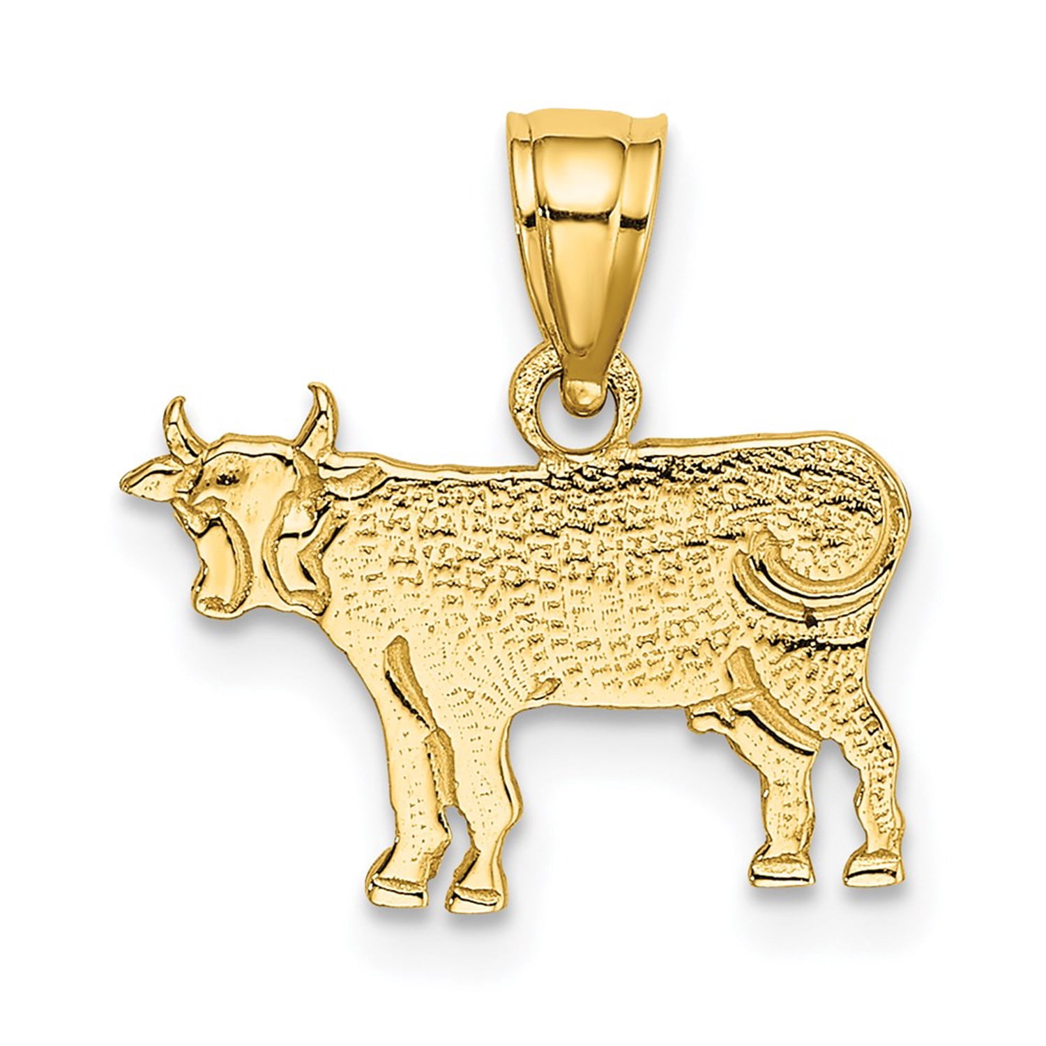 DewberryDiamonds 14K Yellow Gold Flat and Textured Cow Charm Pendant ...