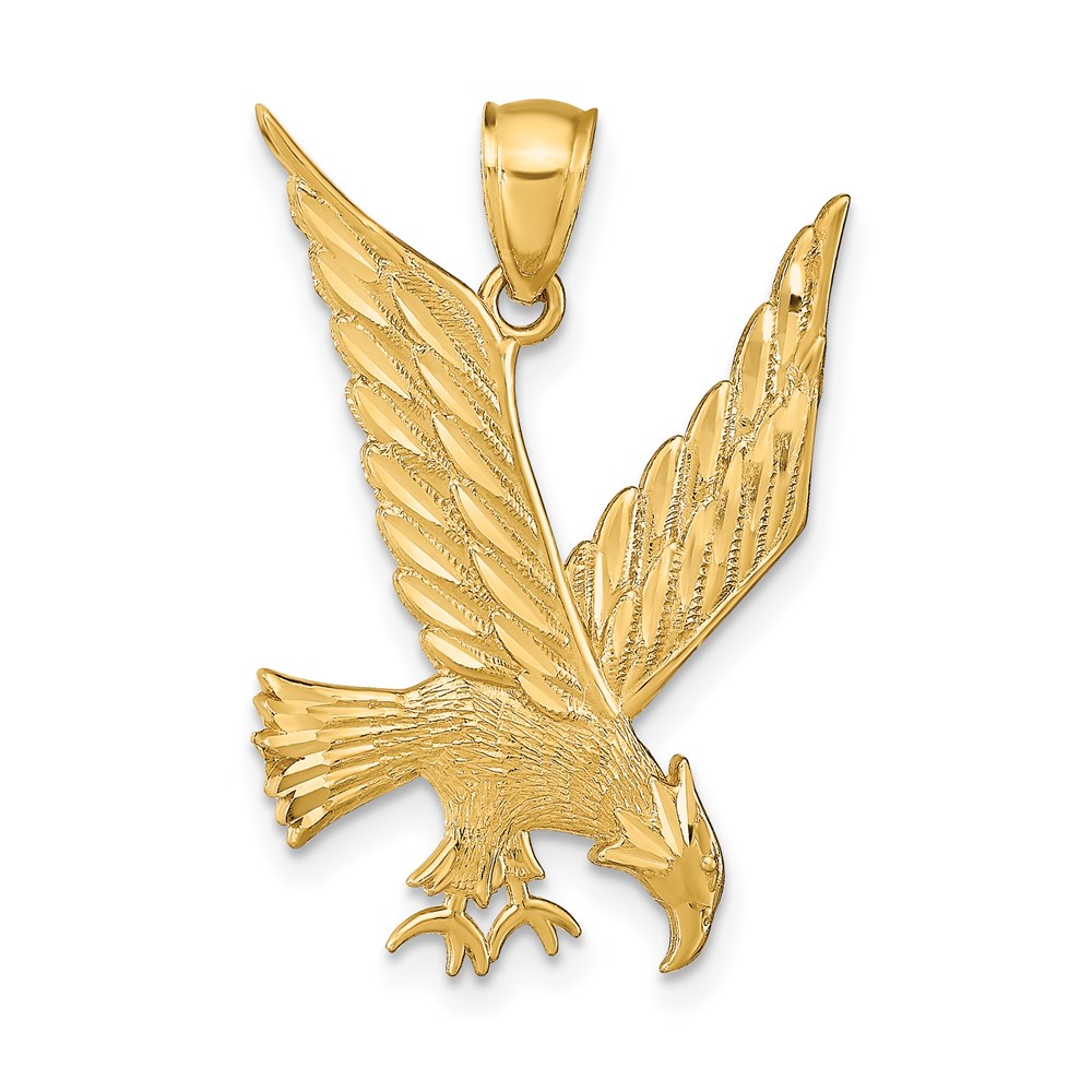 DewberryDiamonds 14k Solid Yellow Gold Diamond-cut Eagle Pendant Charm ...