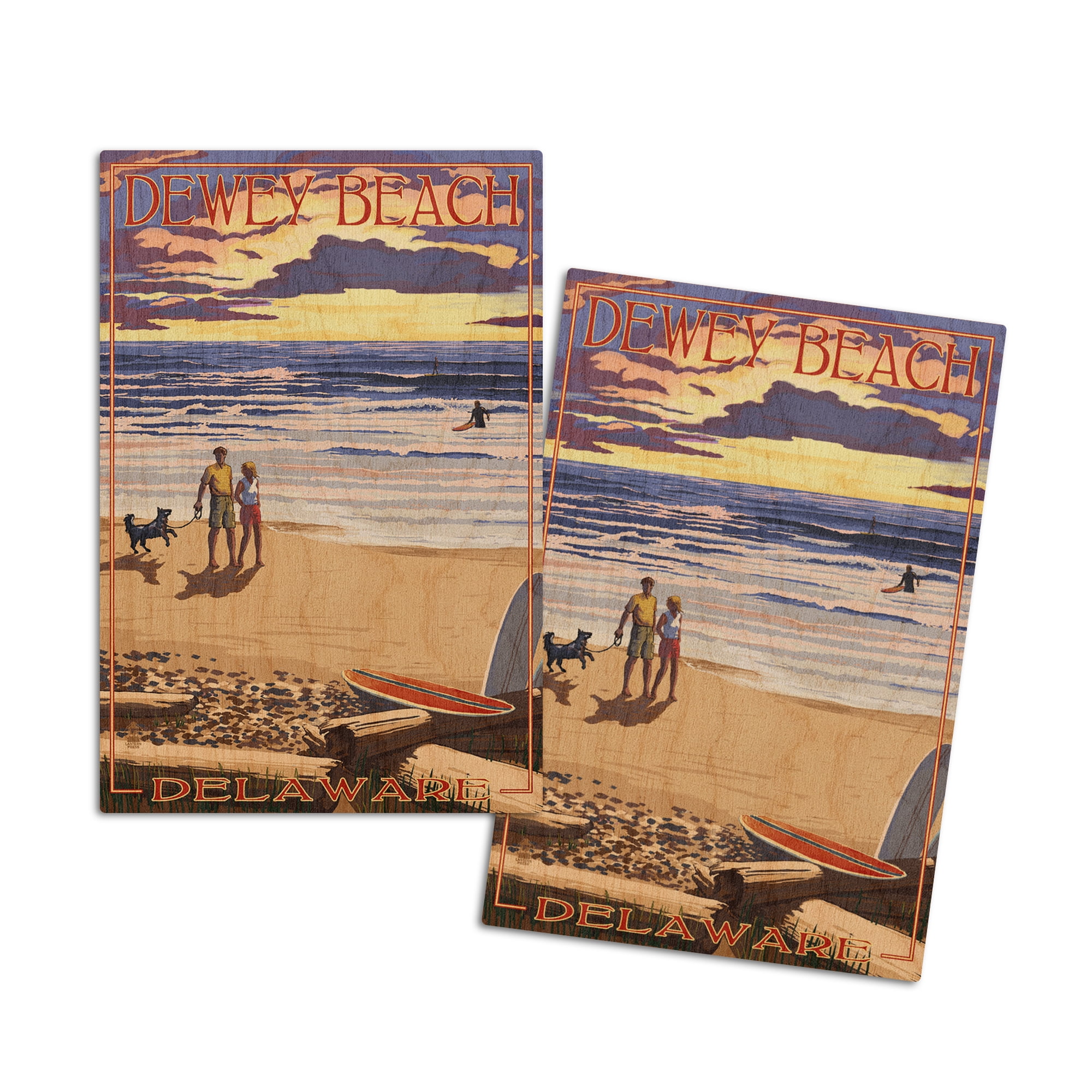 Dewey Beach, Delaware, Beach Scene and Surfers (4x6 Birch Wood ...