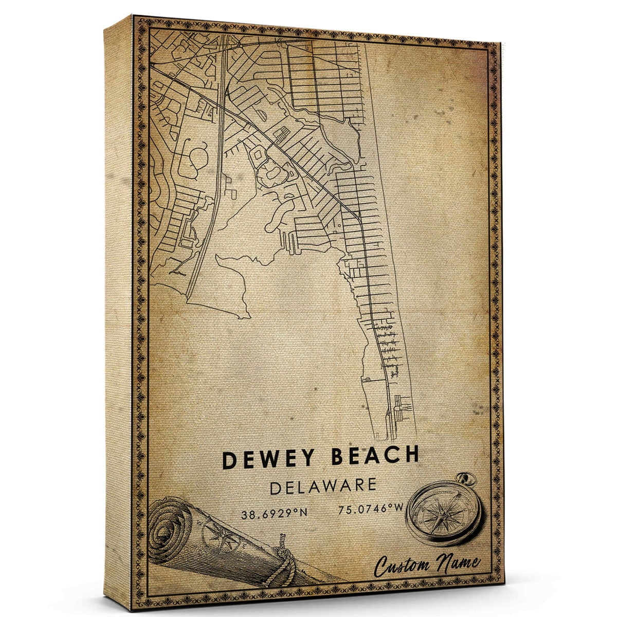 Dewey Beach Map Poster, Delaware Map Art Poster, Canvas, Dewey Beach Map City vintage Poster ...
