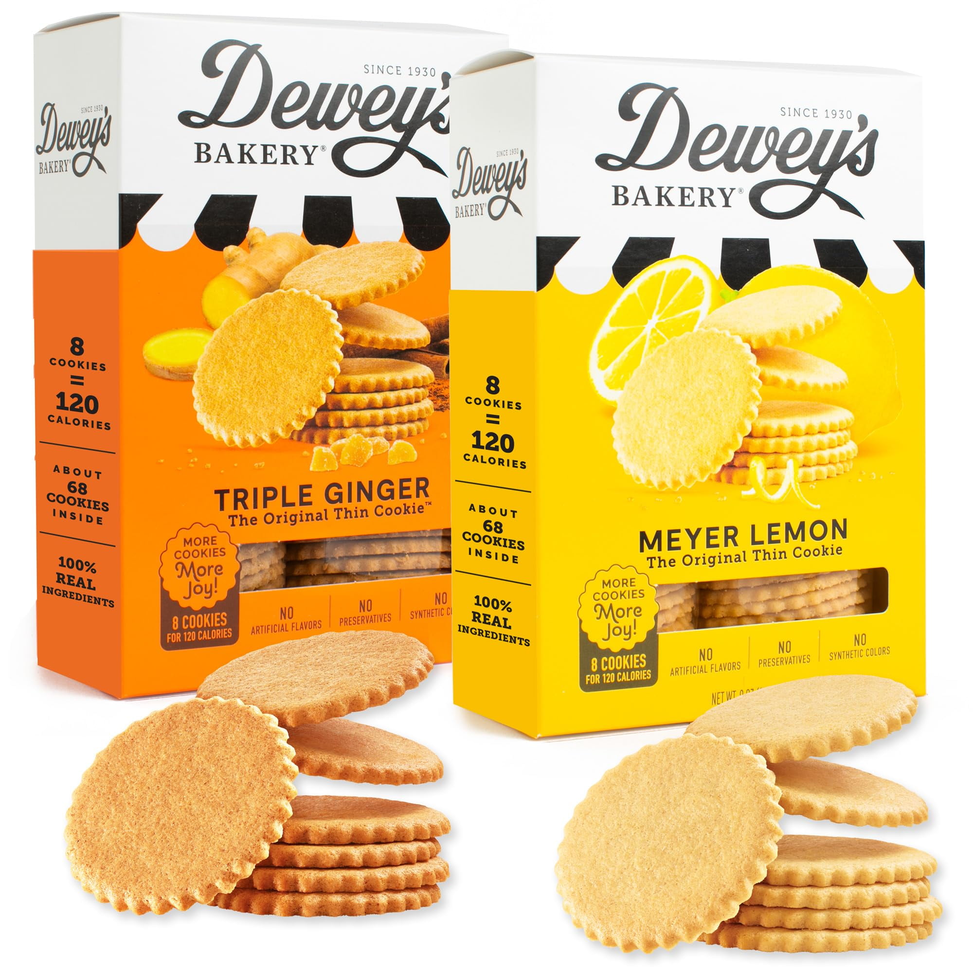 Dewey's Bakery Meyer AJH3 Lemon & Triple Ginger Moravian Style Thin Cookies Variety Pack, Bakery ...