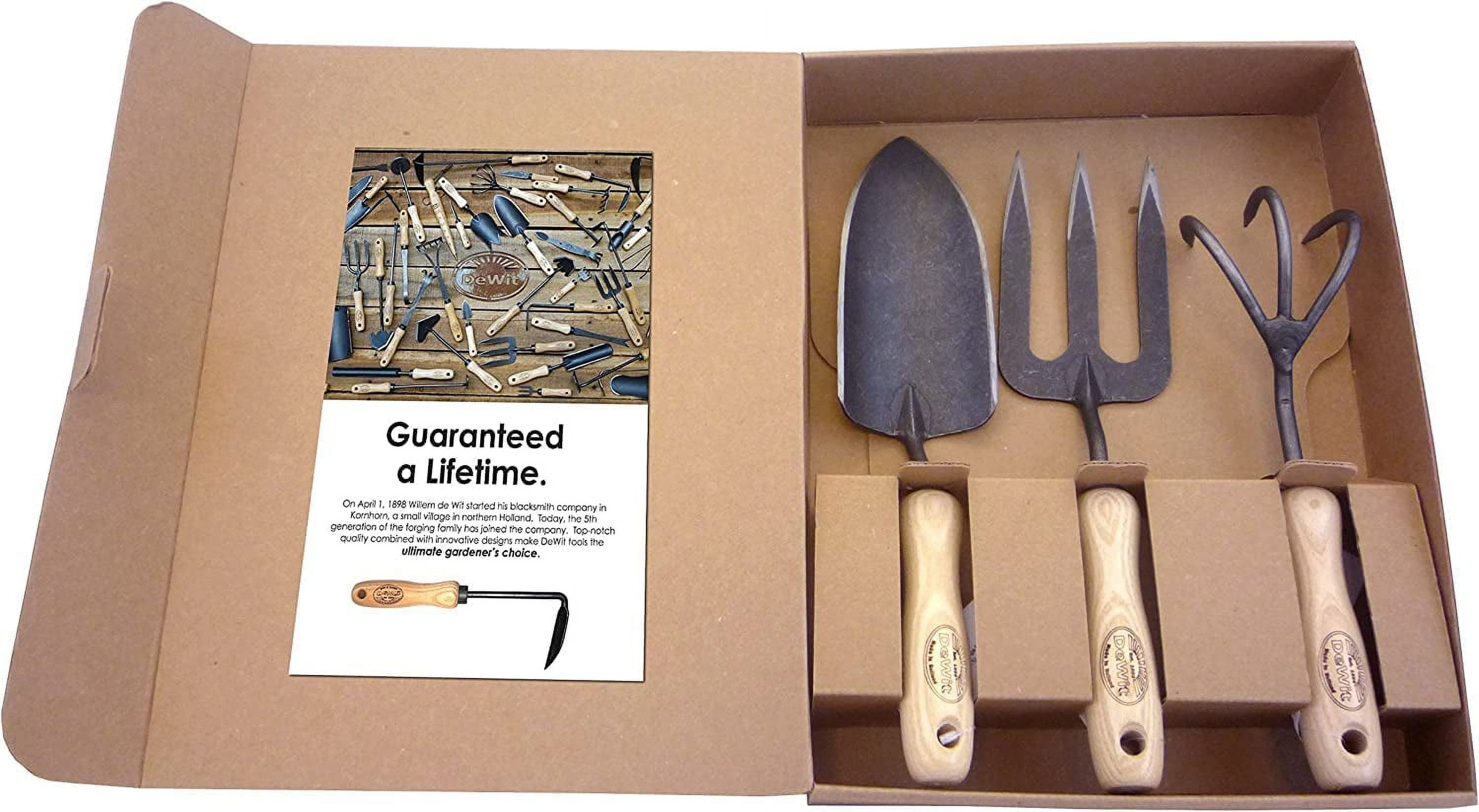Dewit 3-Piece Tool Gift Set with 3-Tine Cultivator, Forged Trowel and ...