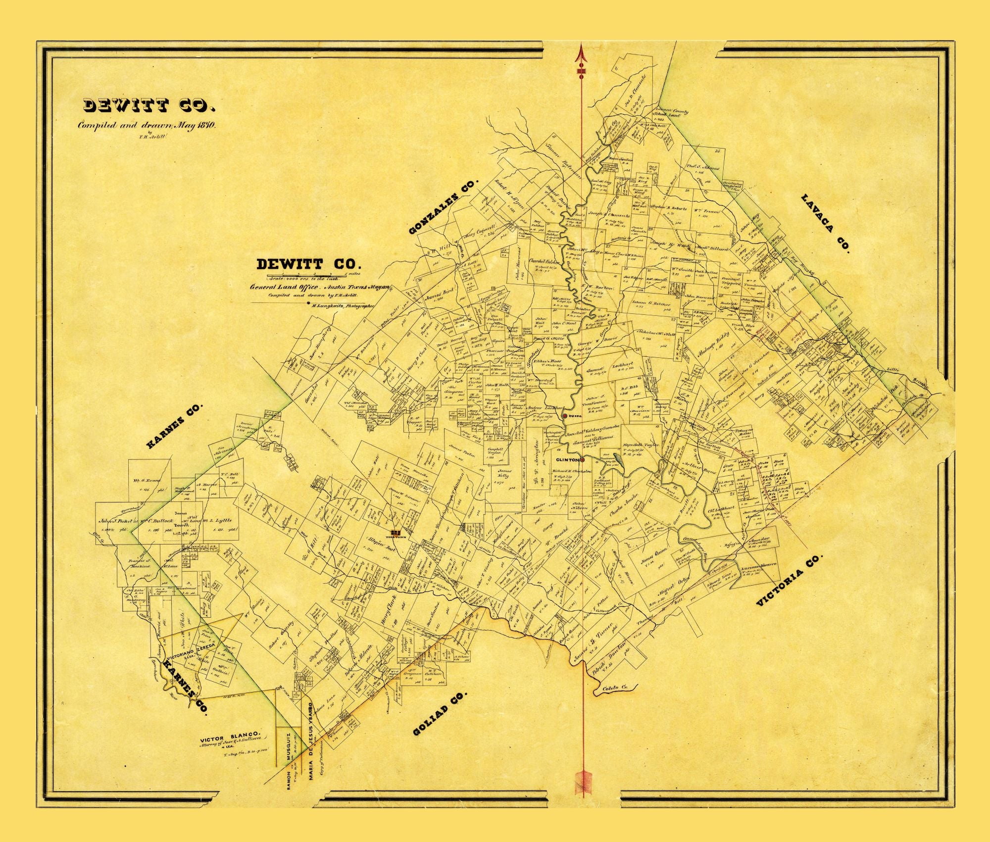 Historic County Map - Dewitt County Texas - Arlitt 1870 - 27.04 x 23 ...
