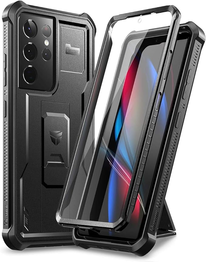 Dexnor for Samsung Galaxy S21 Ultra Case, [Built in Screen Protector and Kickstand] Heavy Duty ...