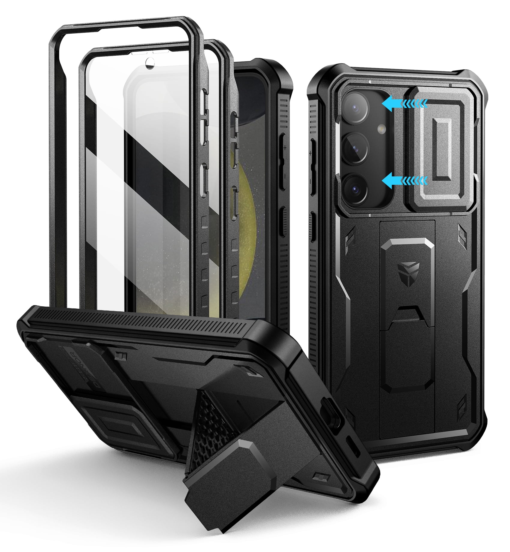 Dexnor Galaxy S24 Plus Case, Camera Cover, Screen Protector, Kickstand, Shockproof, Black ...
