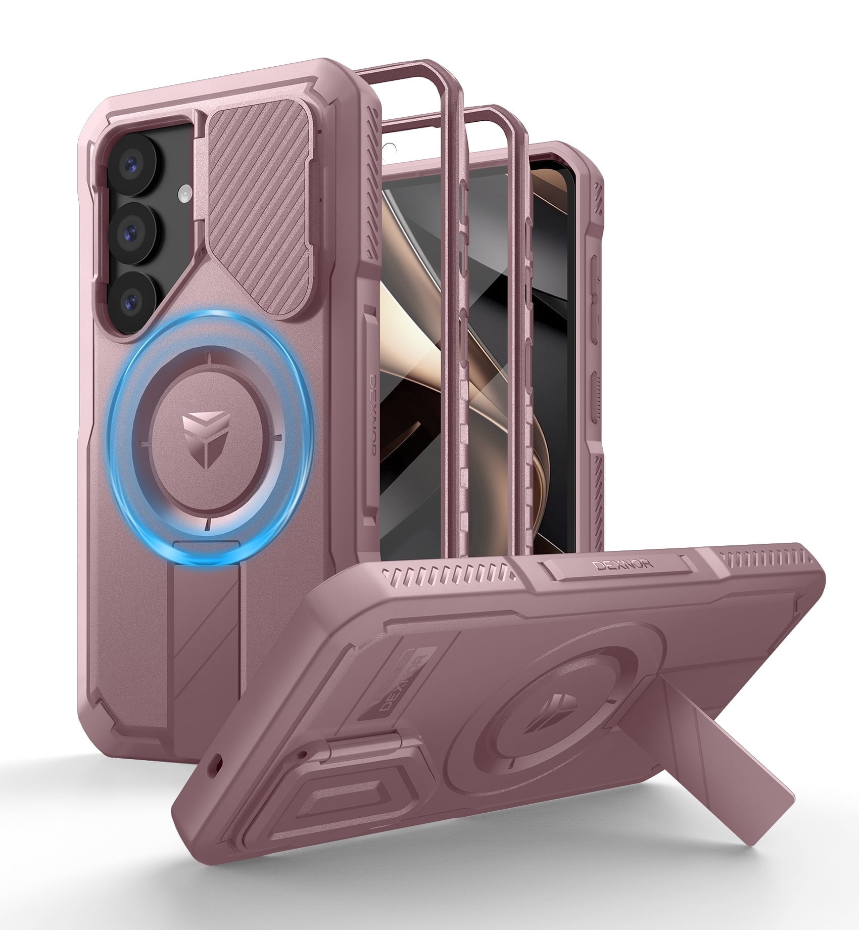 Dexnor for Samsung Galaxy S25 Case with Flip Camera Cover & Adjustable Kickstand & Built-in ...