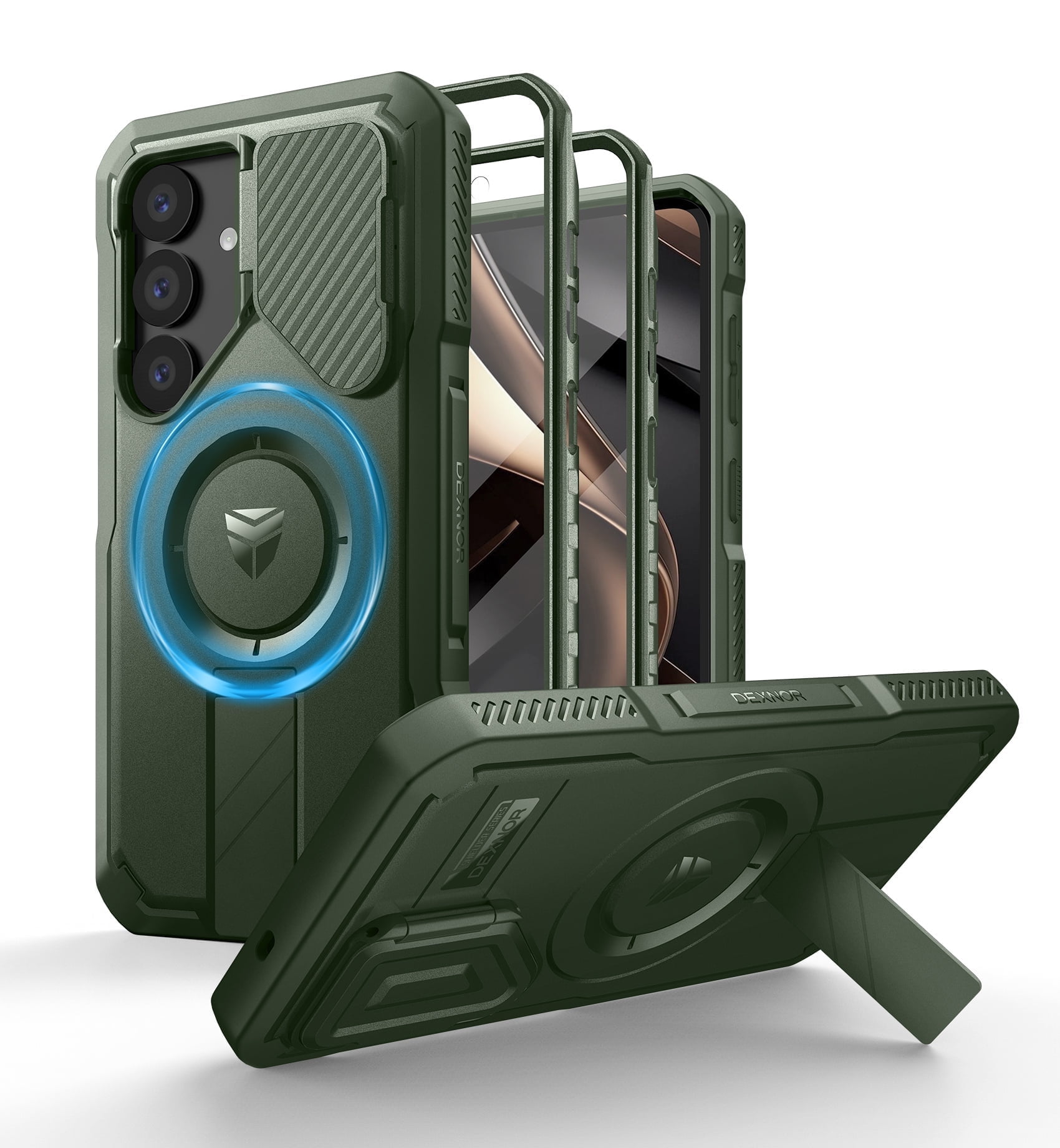 Dexnor for Samsung Galaxy S25 Case with Flip Camera Cover & Adjustable Kickstand & Built-in ...