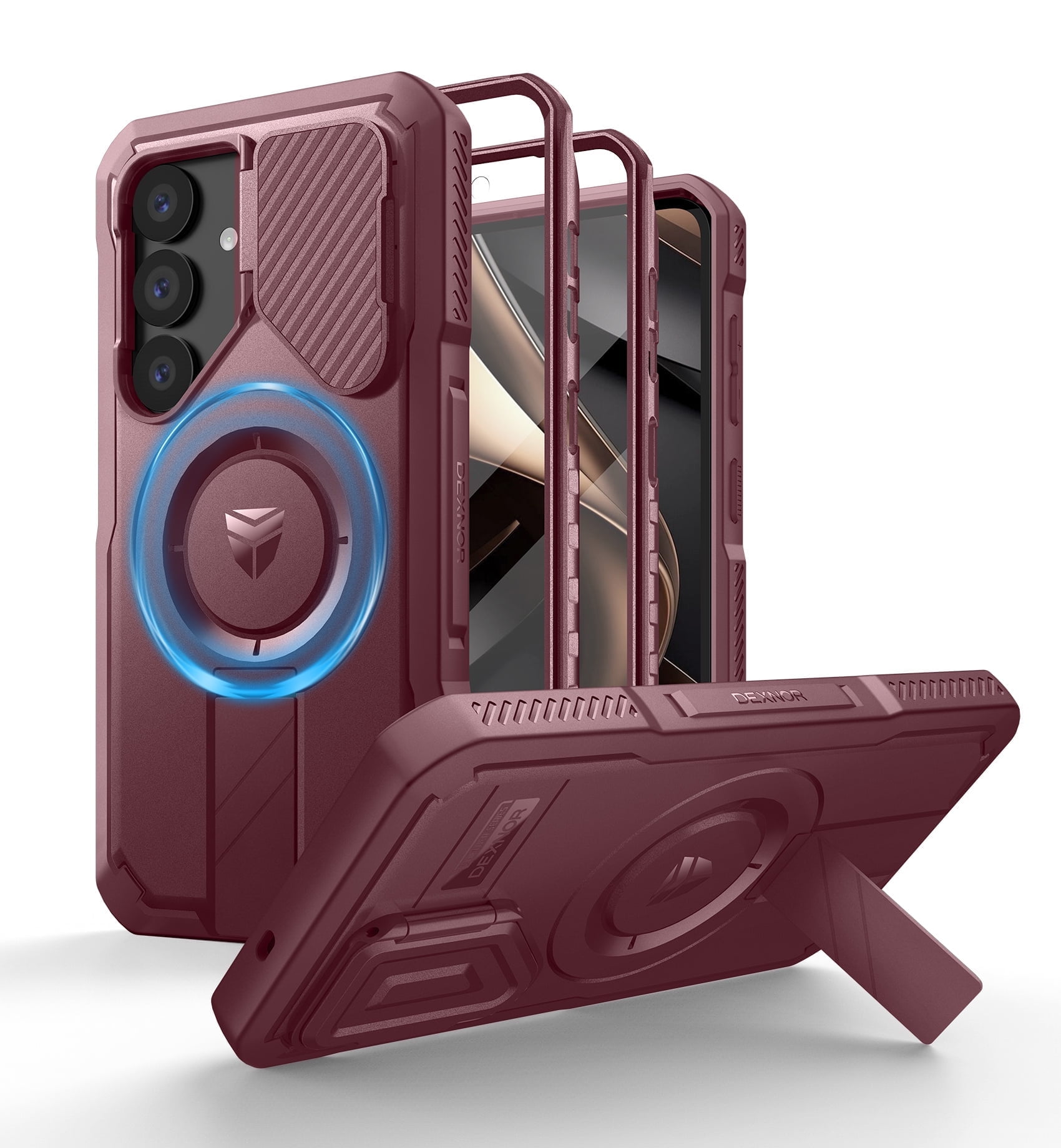 Dexnor for Samsung Galaxy S25 Case with Flip Camera Cover & Adjustable Kickstand & Built-in ...