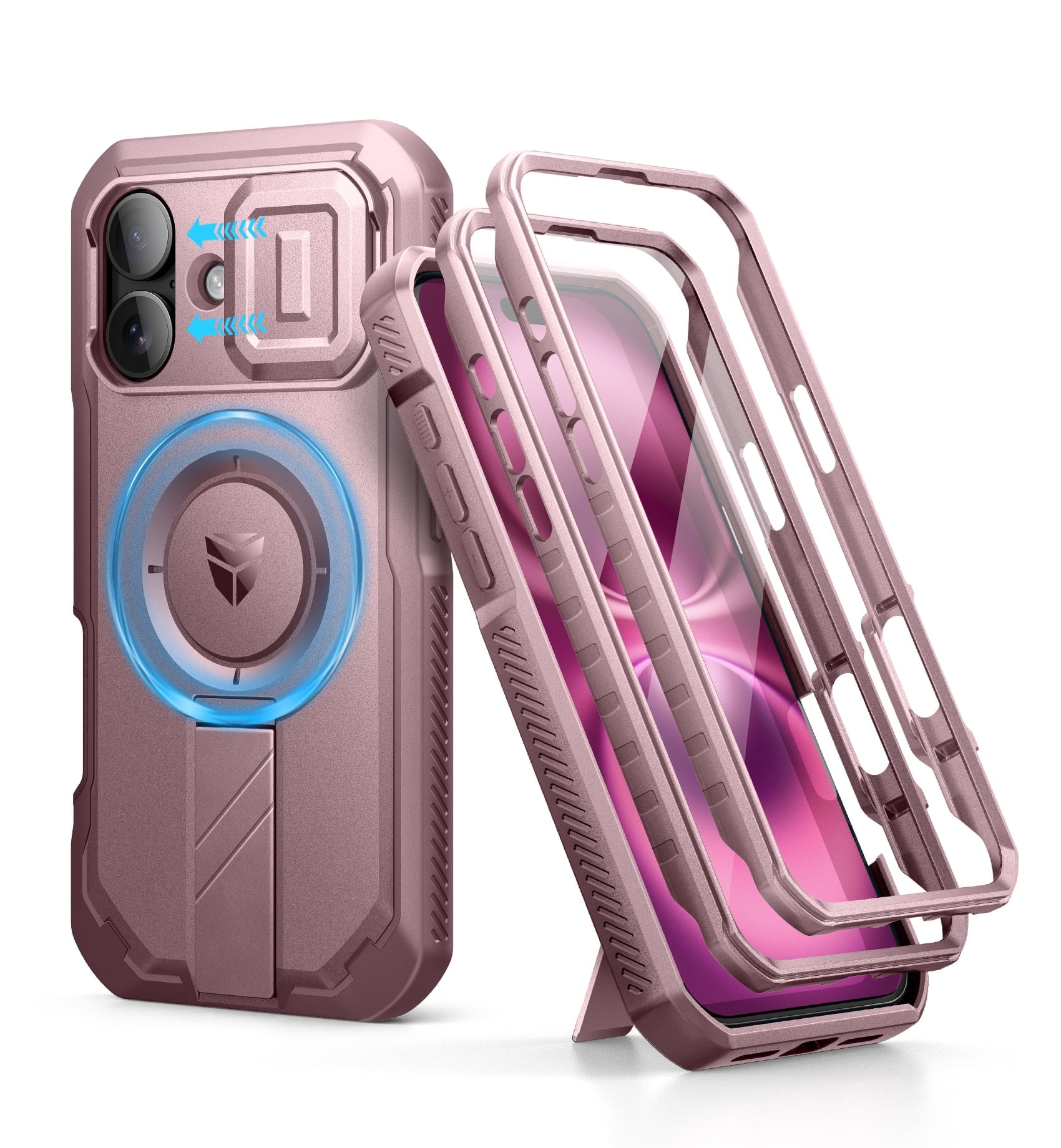 Dexnor for iPhone 16 Case with Slide Camera Cover & Adjustable Kickstand & Built-in Screen ...