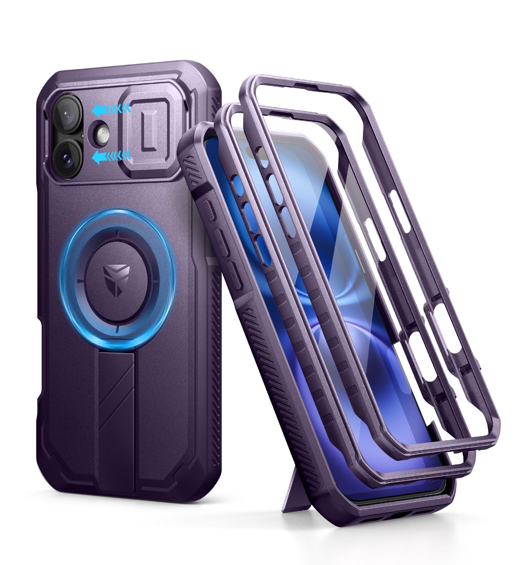Dexnor for iPhone 16 Plus Case with Slide Camera Cover & Adjustable Kickstand & Built-in Screen ...