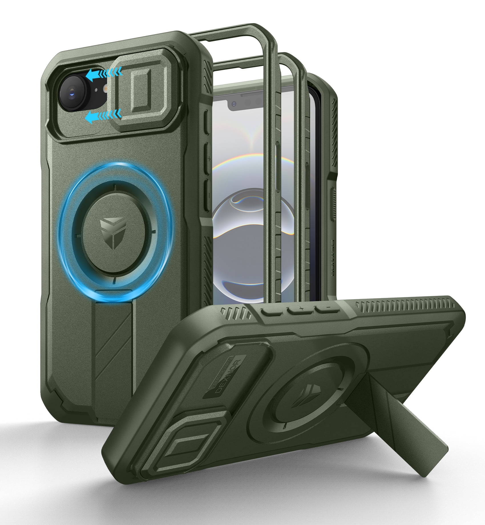 Dexnor for iPhone 16e Case with Slide Camera Cover & Adjustable Kickstand & Built-in Screen ...