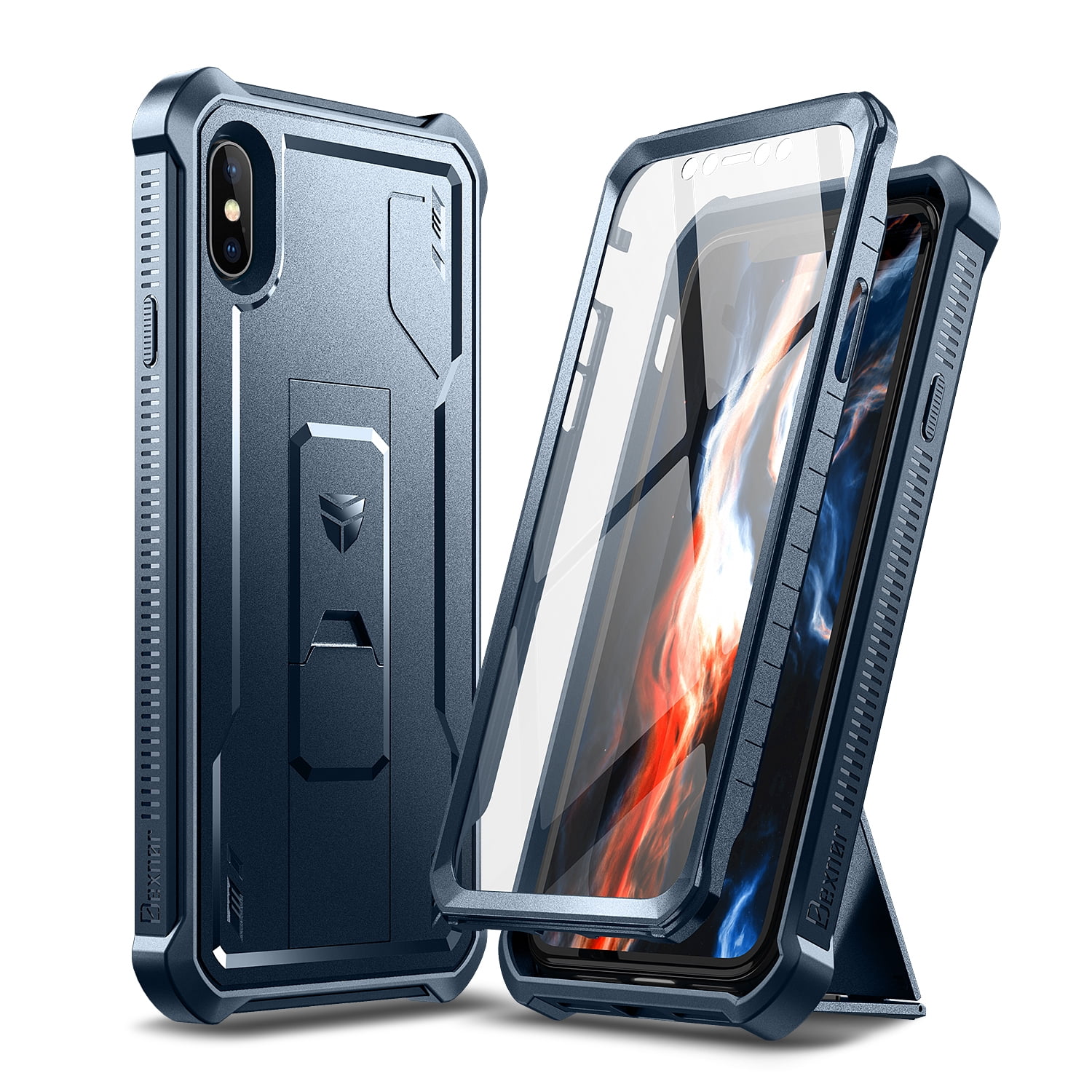 Dexnor iPhone X/Xs Full Body Hard Case with Screen Protector, Kickstand ...