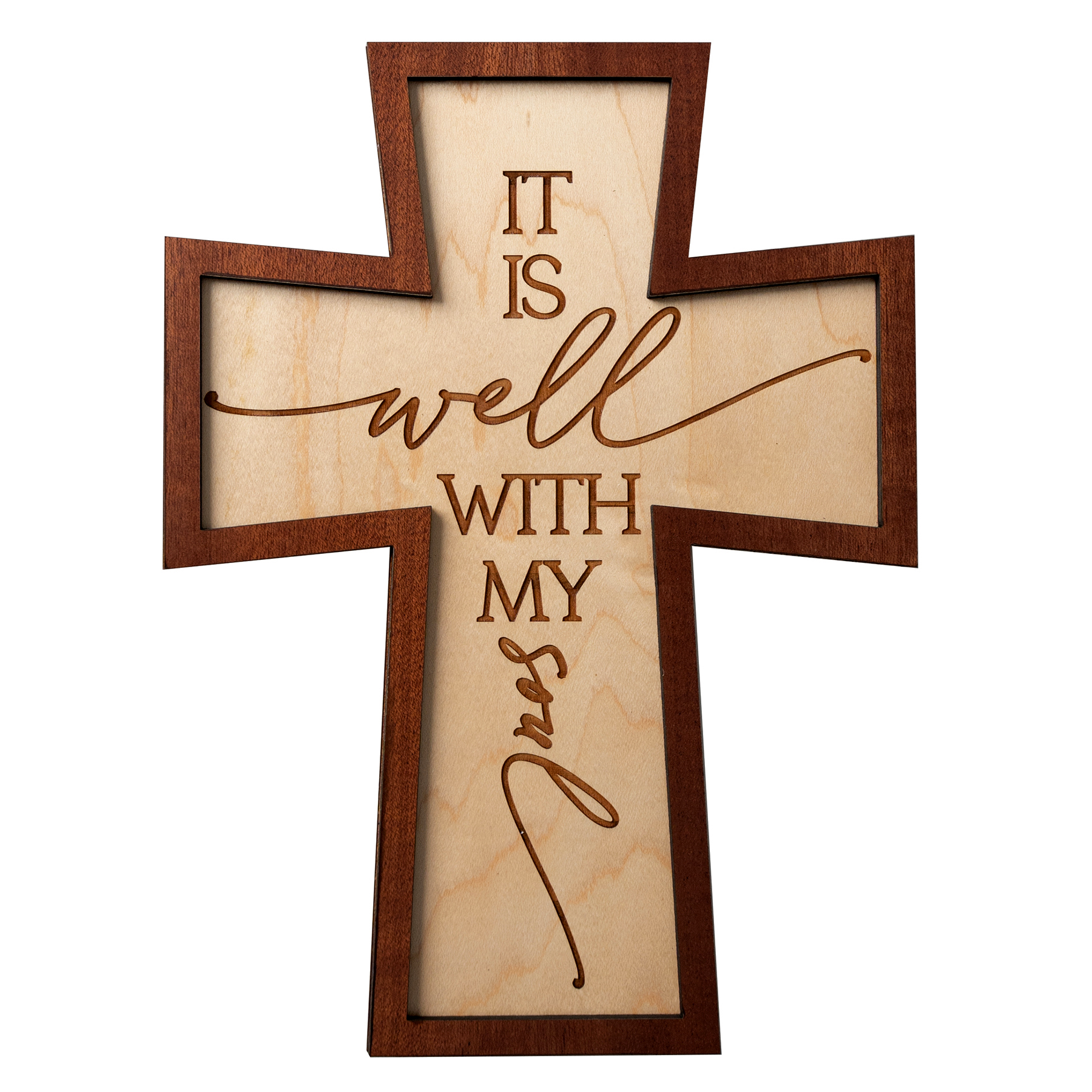 Dexsa It Is Well Inspirational Laser-Cut Wood Cross Plaque 7.5 inches x ...
