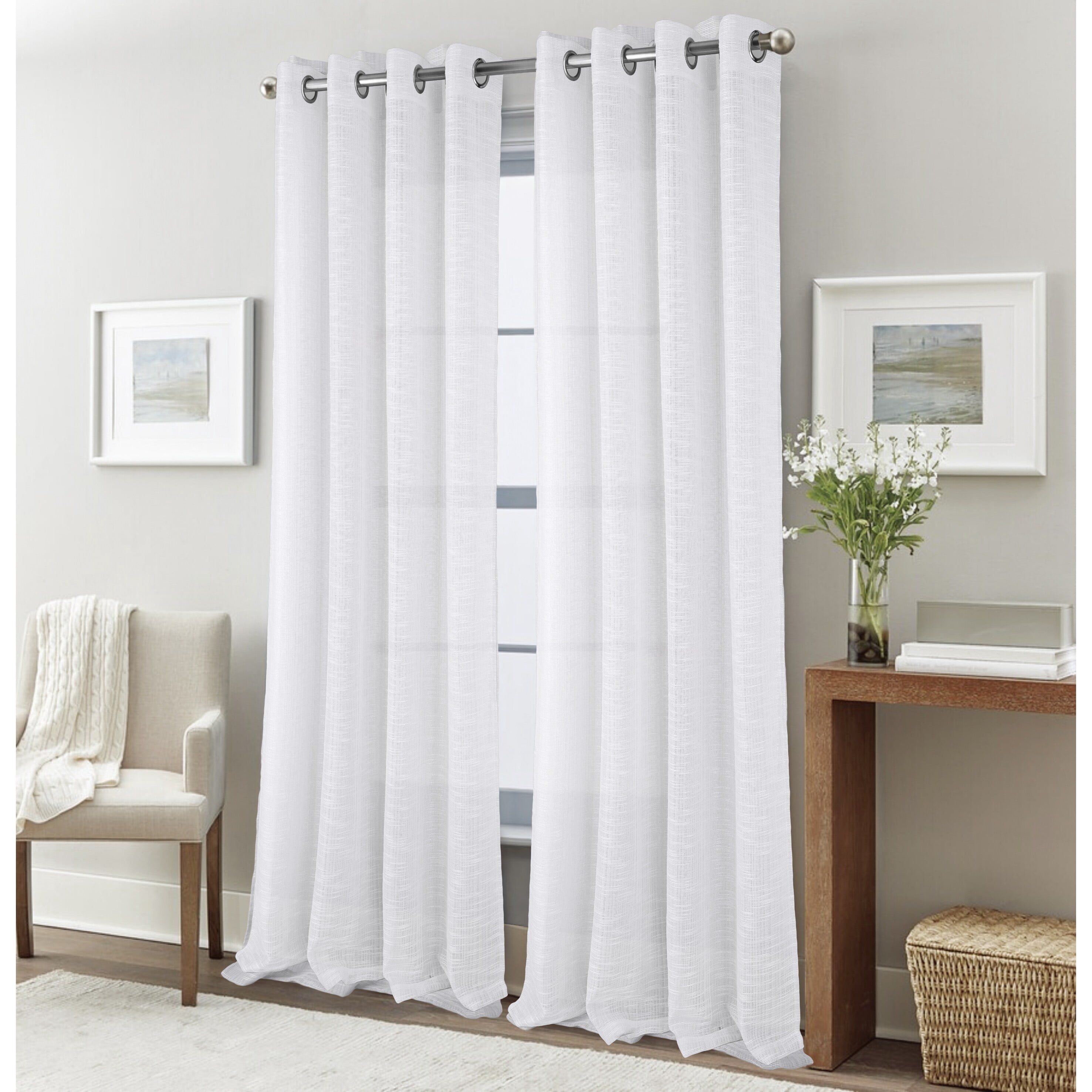 Dexter Linen Texture Window Curtain Panel 54" x 90" - 90 Inches - White ...
