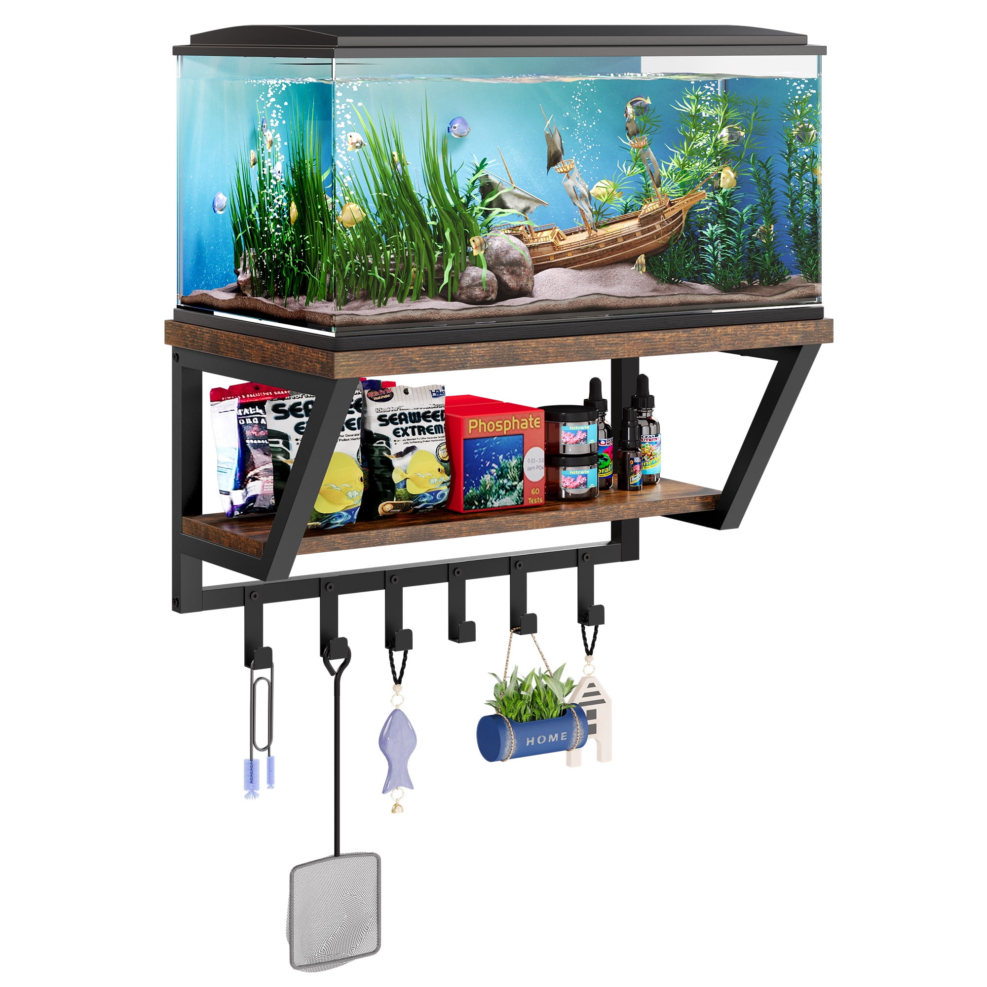 Dextrus 10-20 Gallon wood Wall Mount Aquarium Stand with Metal Hook for ...