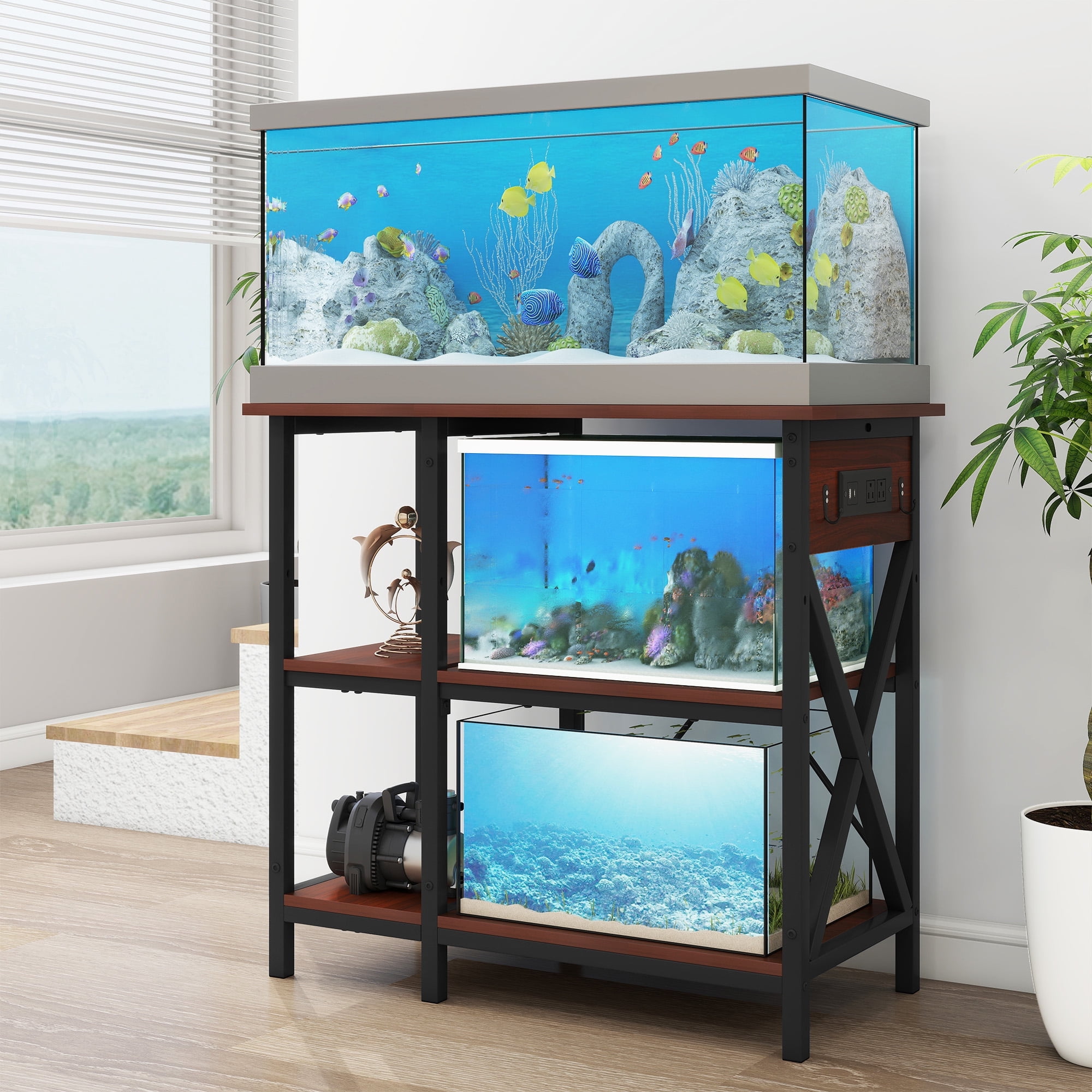 Dextrus 10-29-37 Gallon Fish Tank Stand with Power Outlets, 3-Tier ...