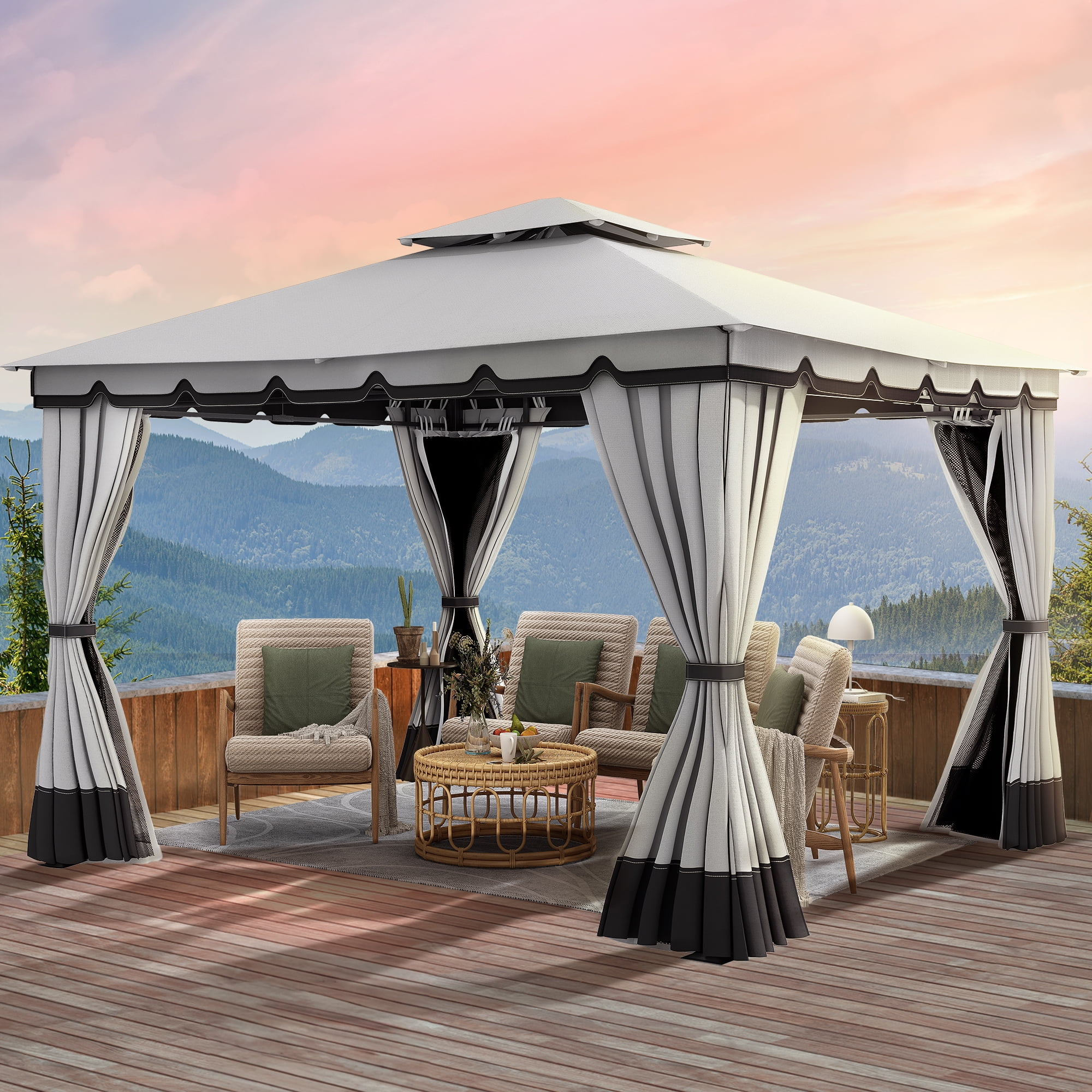 Dextrus 10 x 12ft Outdoor Patio Gazebo, Double Roof Soft Top Canopy ...