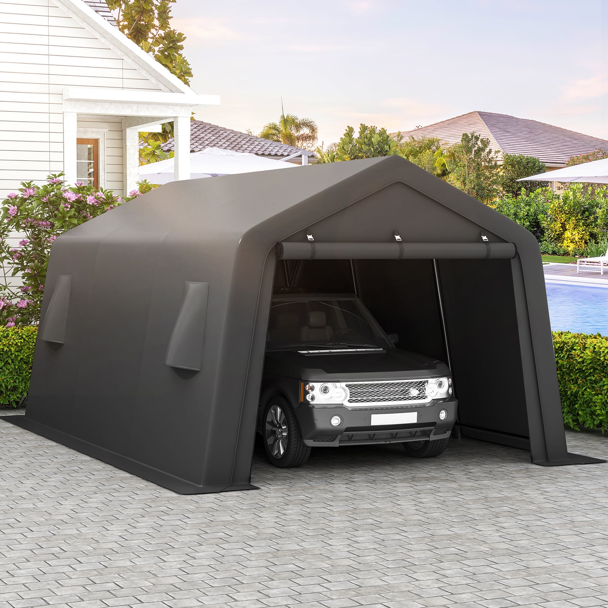 Dextrus 10 x 15 FT Carport Car Shelter, Robust Galvanized Frame Car ...