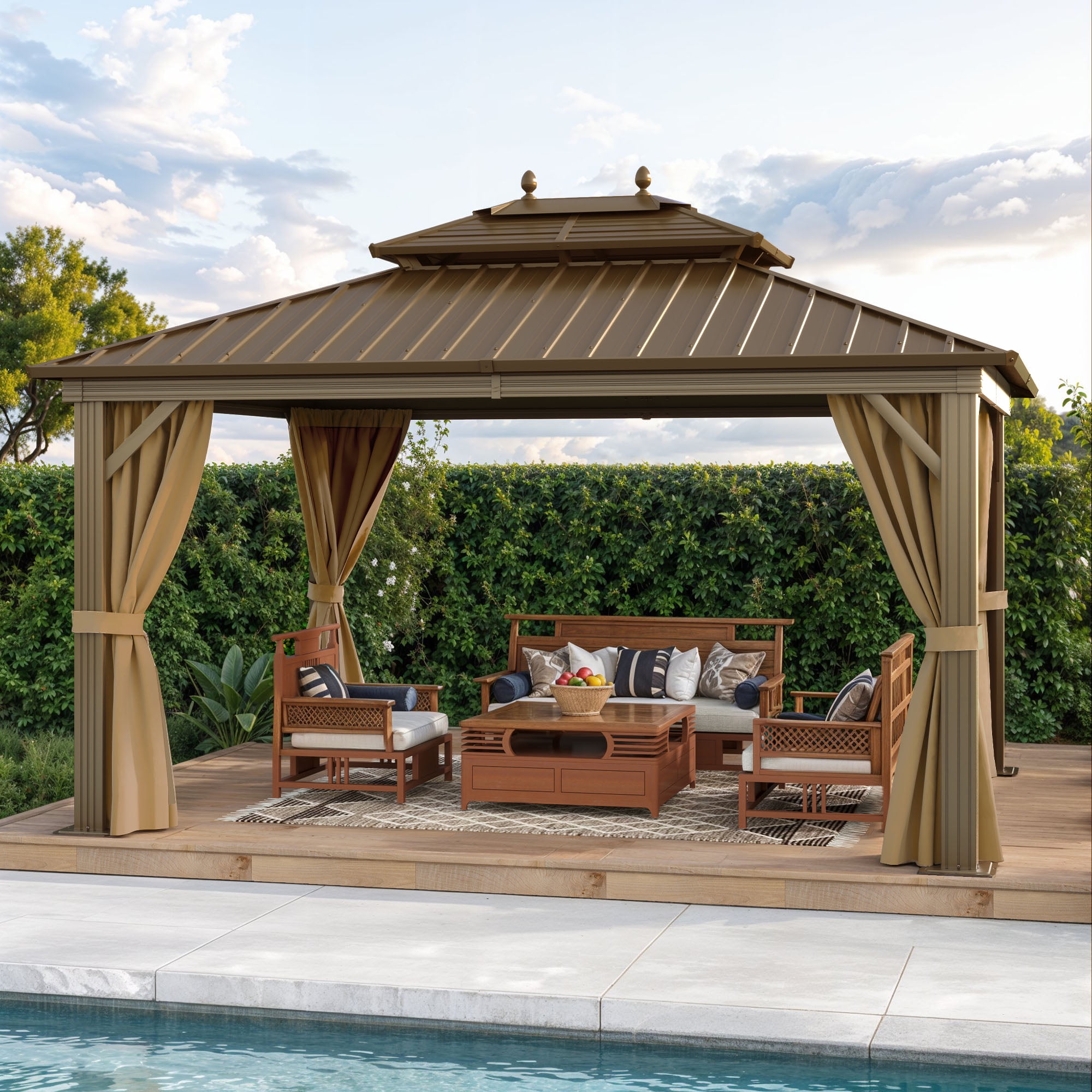 Dextrus 10'x12' Hardtop Gazebo with Nettings & Curtains,Heavy Duty ...