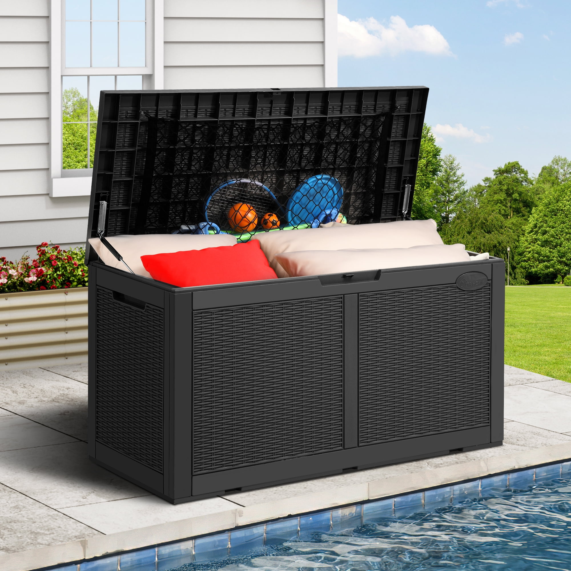 Dextrus 100 Gallon Rattan Deck Box, Waterproof Outdoor Storage ...