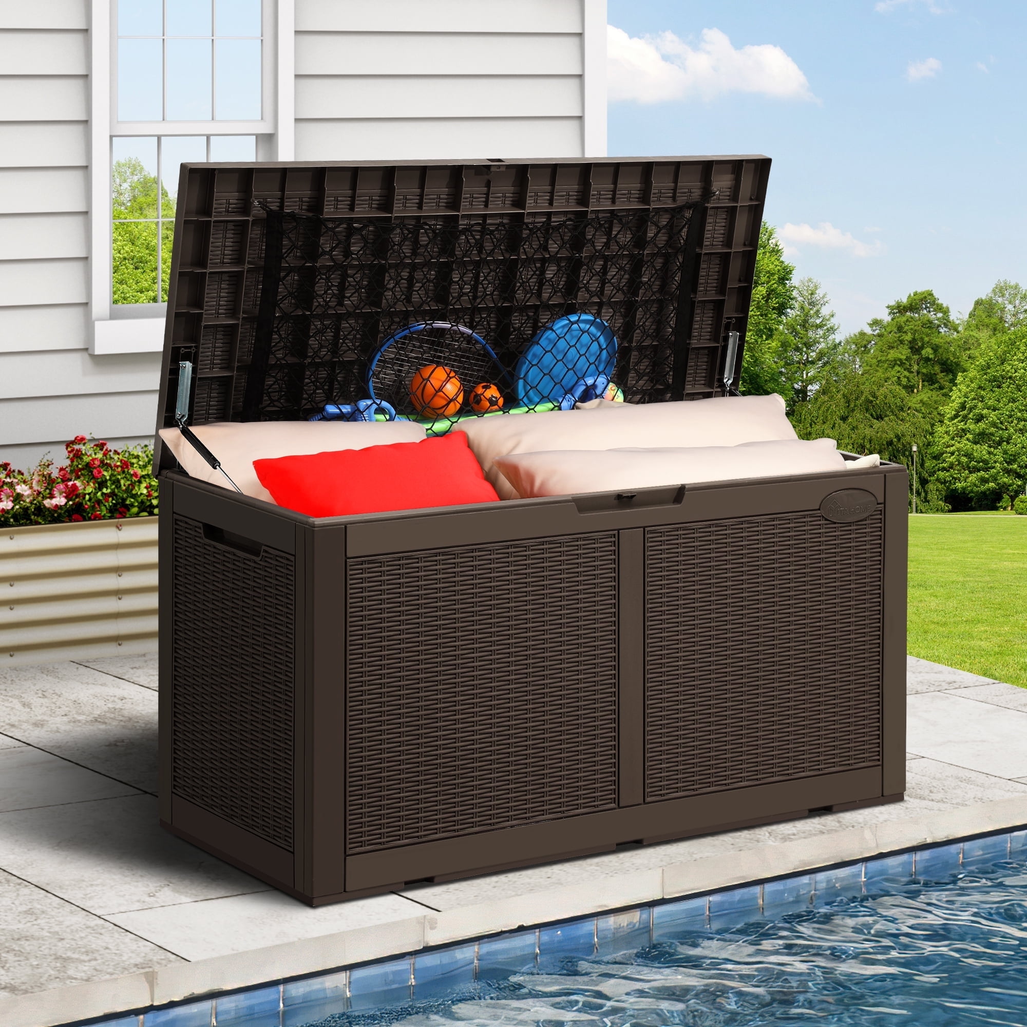 Dextrus 100 Gallon Deck Box, Waterproof Outdoor Storage, Patio Cushion ...