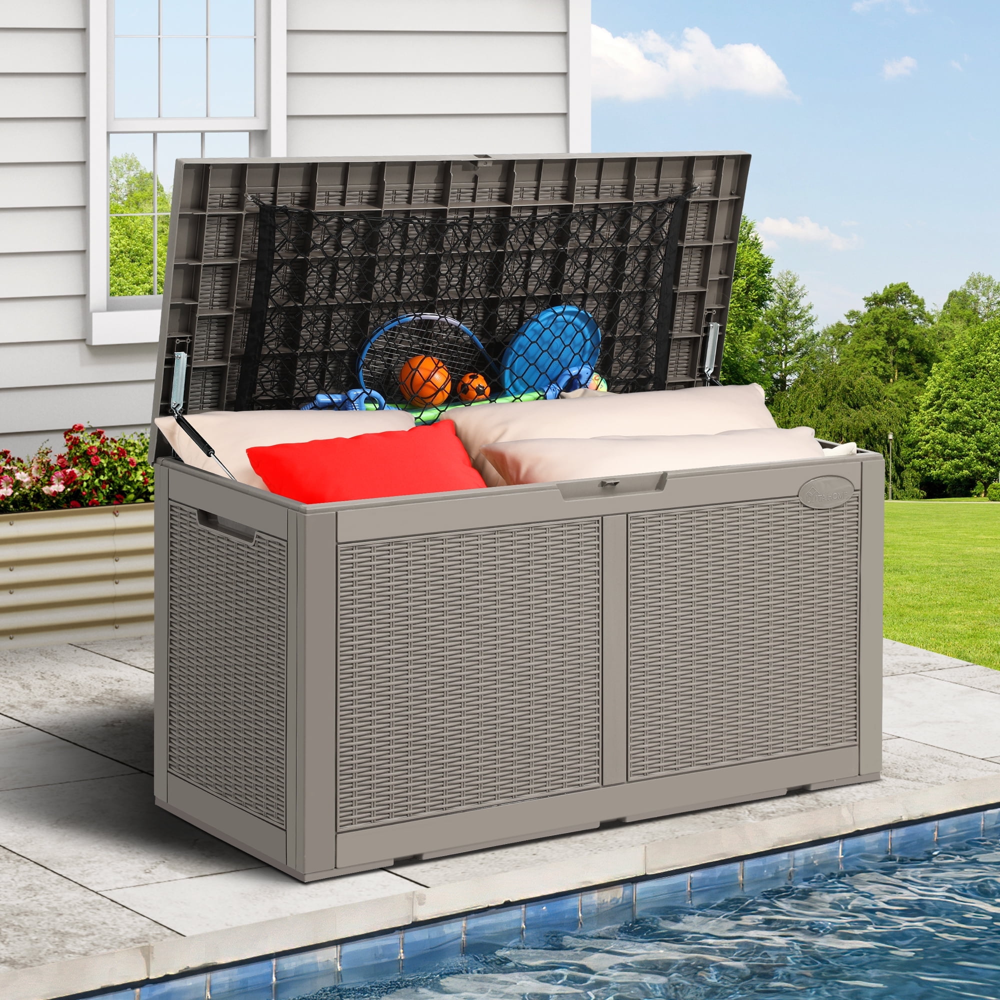 Dextrus 100 Gallon Deck Box, Resin Outdoor Storage, Waterproof Patio ...