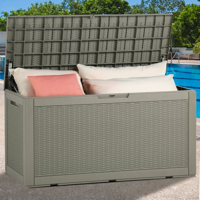 Dextrus 100 Gallon Outdoor Deck Box,Weatherproof Resin Storage Box ...