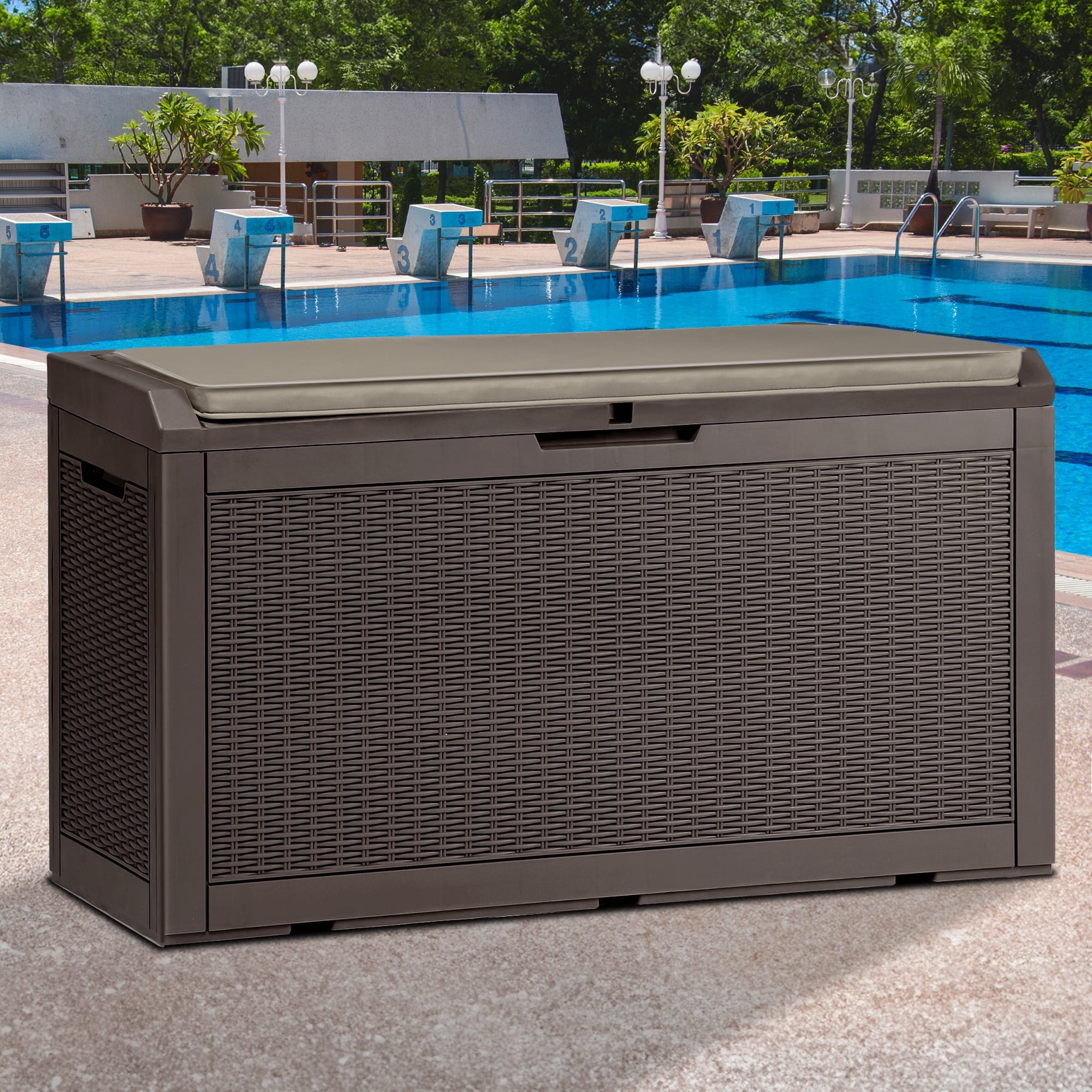Dextrus Outdoor 100 Gallon Deck Box with Cushion, Waterproof Resin ...