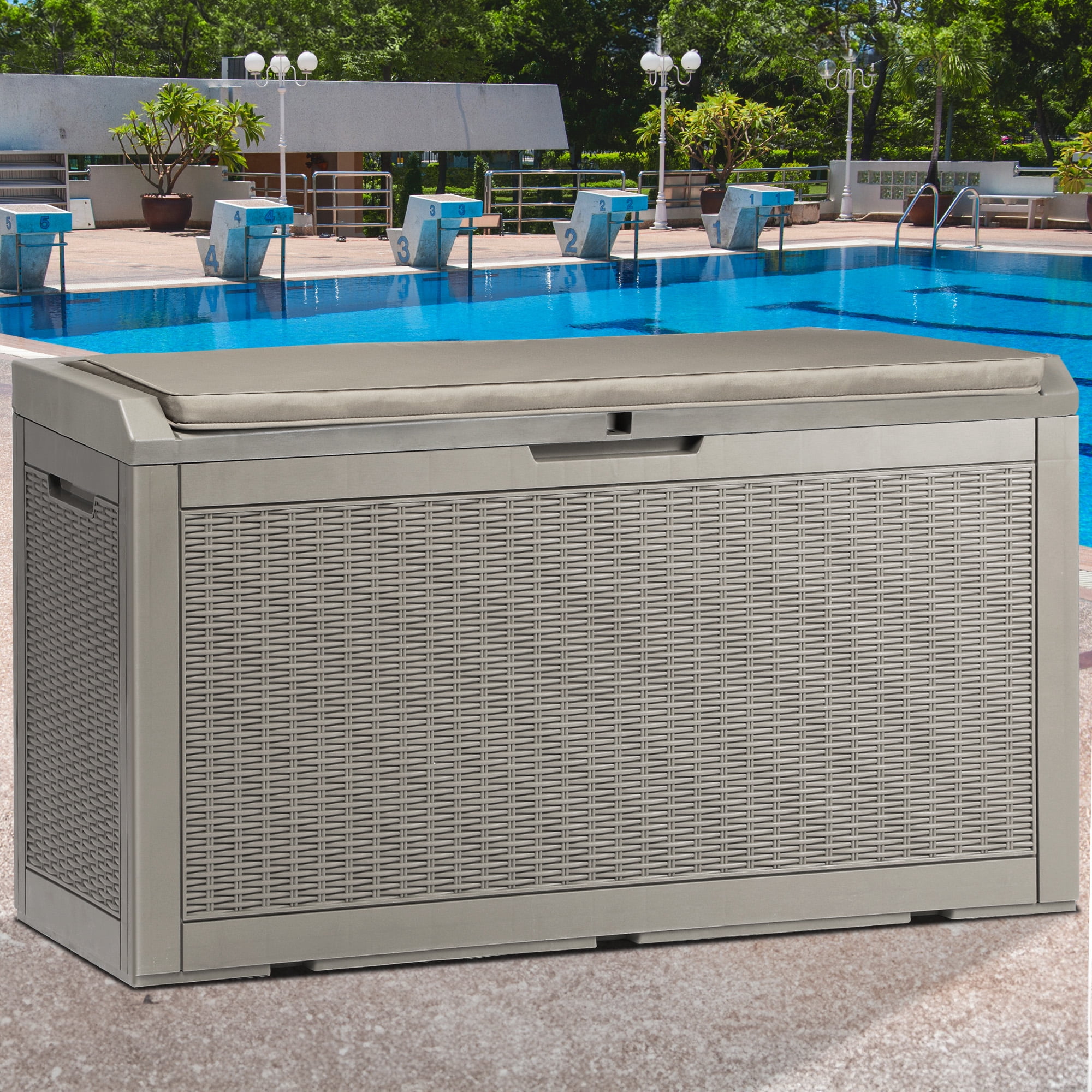 Dextrus 100 Gallon Outdoor Deck Box with Cushion,Waterproof Resin ...