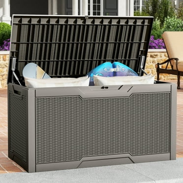 Dextrus 90 Gallon Outdoor Deck Box, Double-Wall Resin Storage Boxes ...