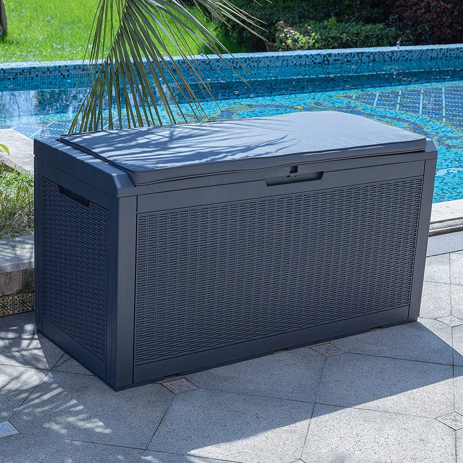 Dextrus 100gal Outdoor Pool Storage Deck Box, Patio Organizer Bin with ...