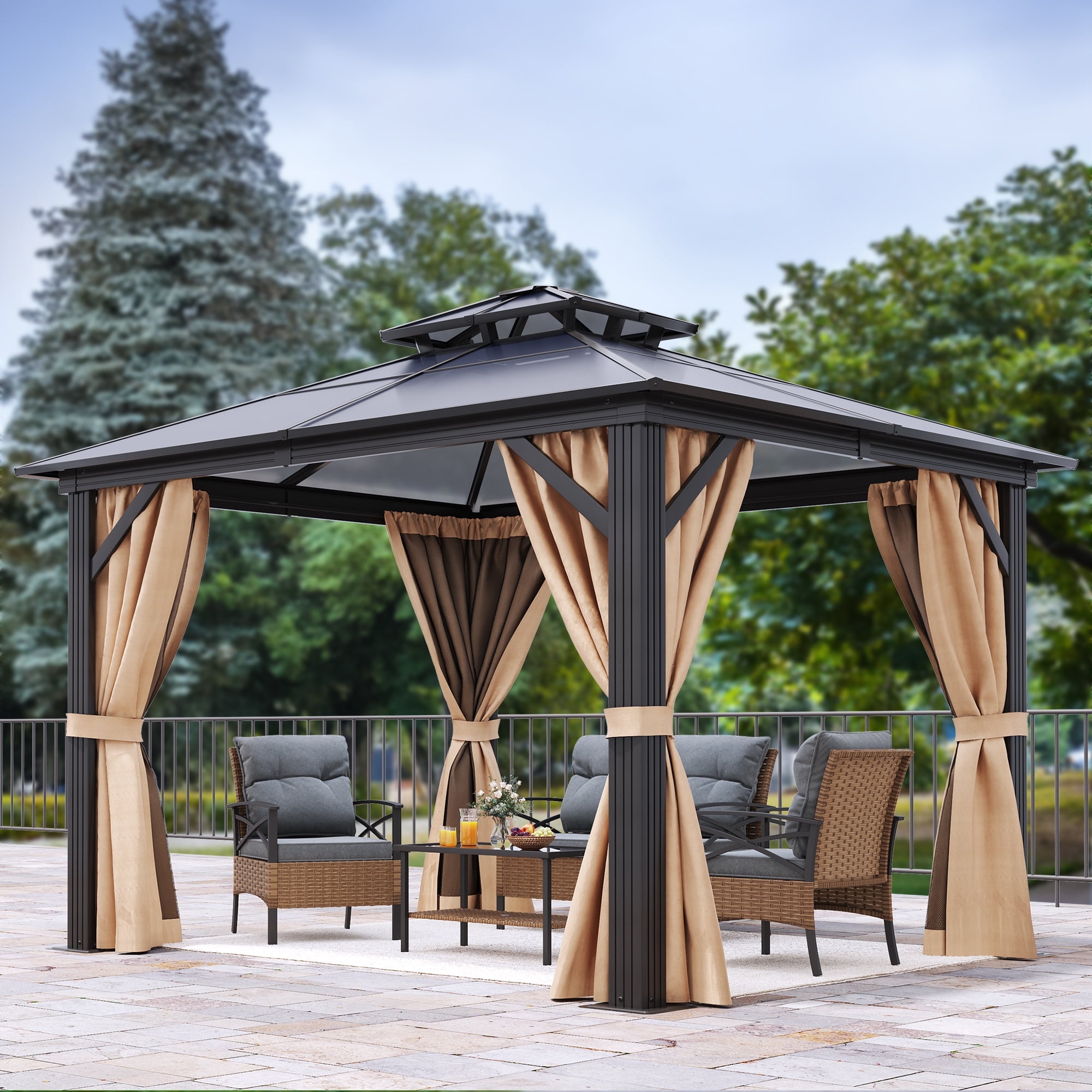 Dextrus Hardtop Aluminum Gazebo 10x10ft, Double Roof Polycarbonate with ...