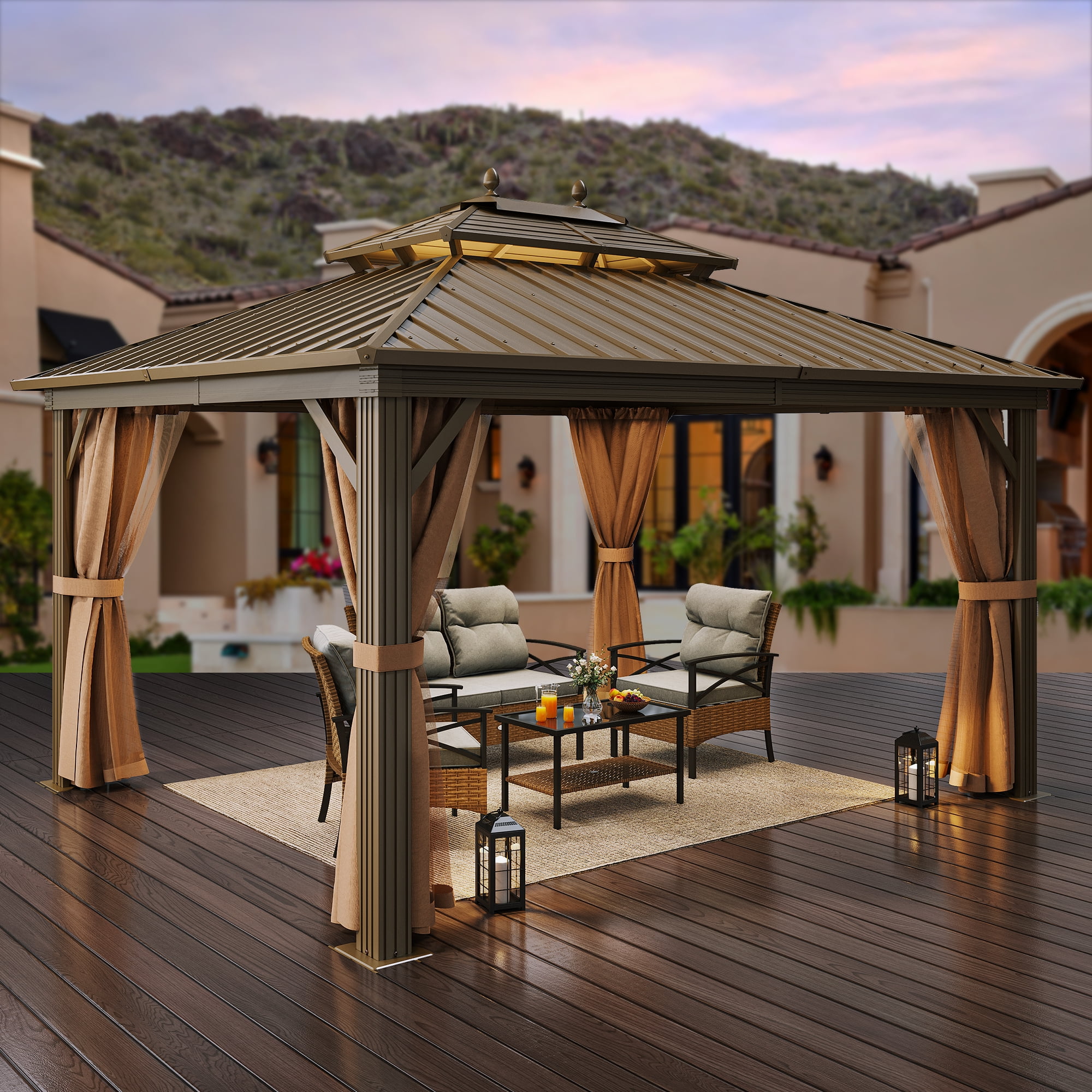 Dextrus 10x12ft Hardtop Gazebo with Netting, Double Roof, Ideal for ...