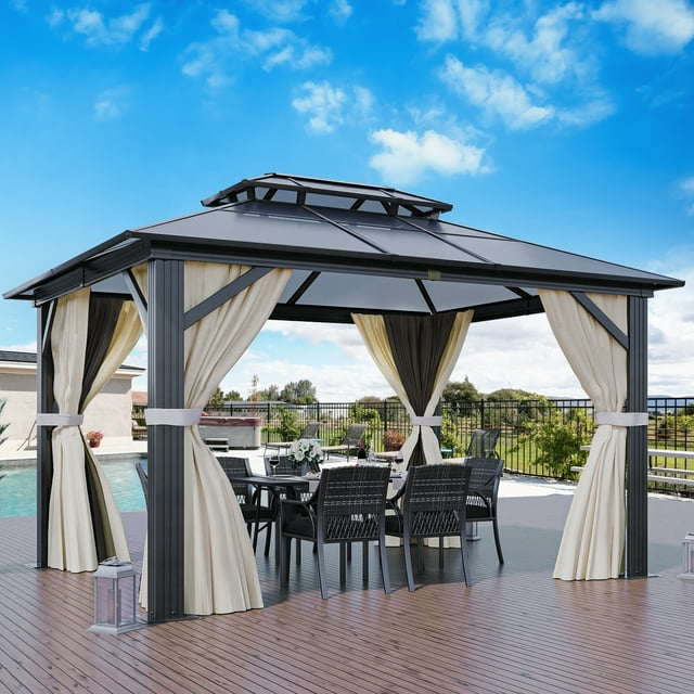 Dextrus 10x12ft Aluminum Frame Hardtop Gazebo with Double Roof, UV ...