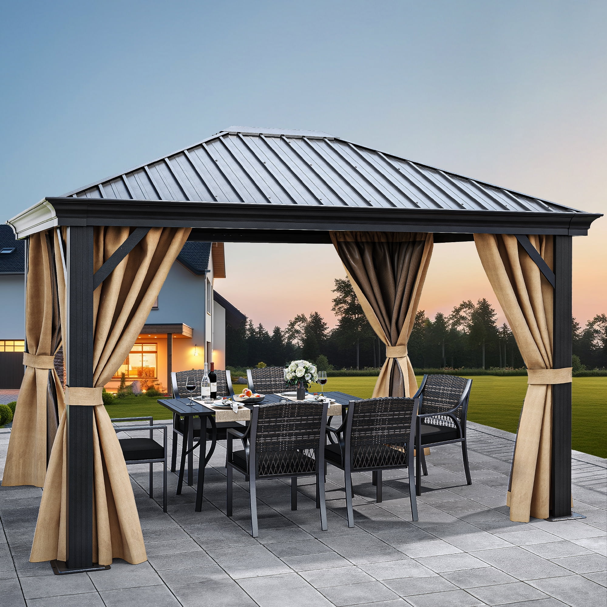 Dextrus 10x12ft Hardtop Gazebo with Netting, Heavy Duty Aluminum ...