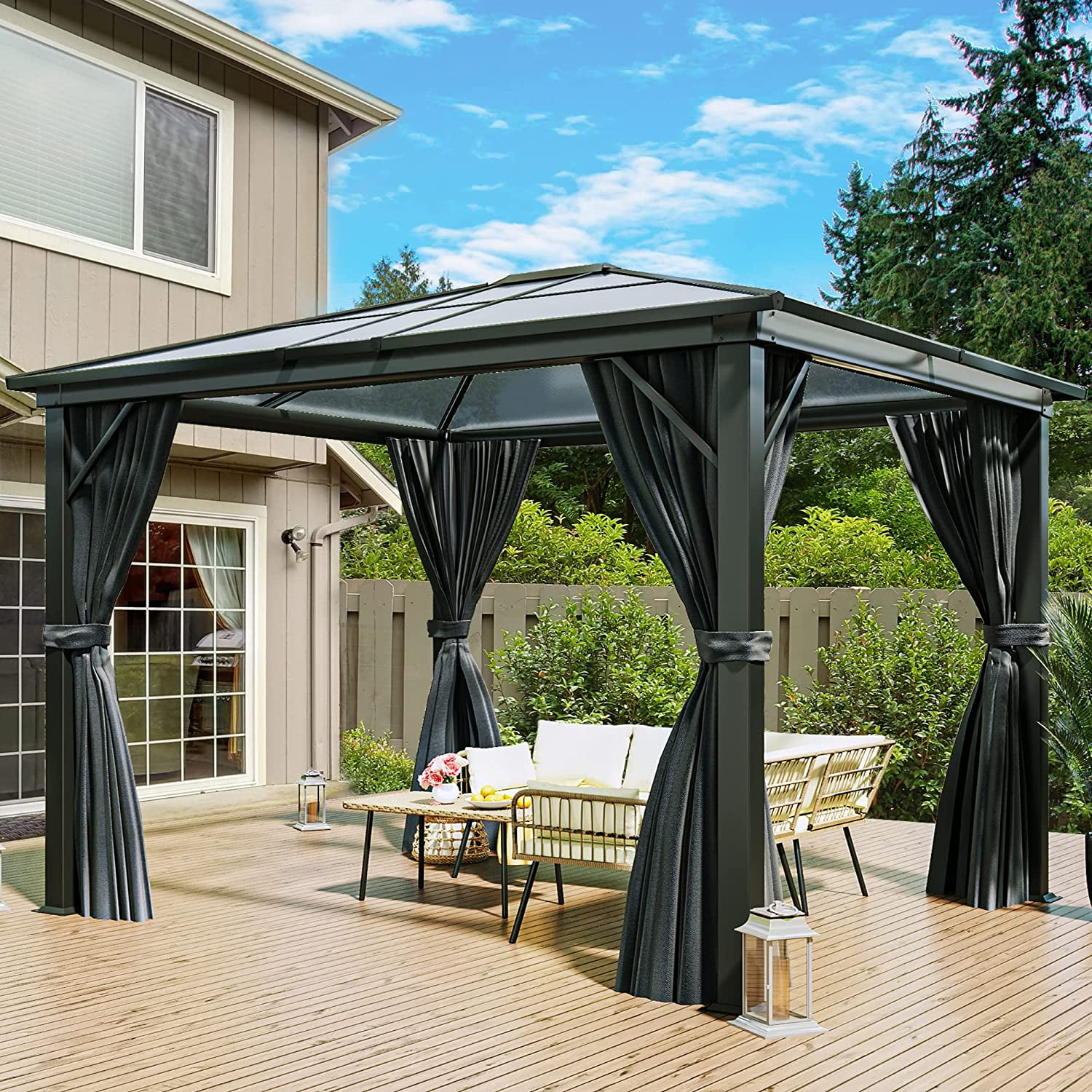 Dextrus Hardtop Gazebo 10x12ft Outdoor with Netting, Aluminum Frame for ...