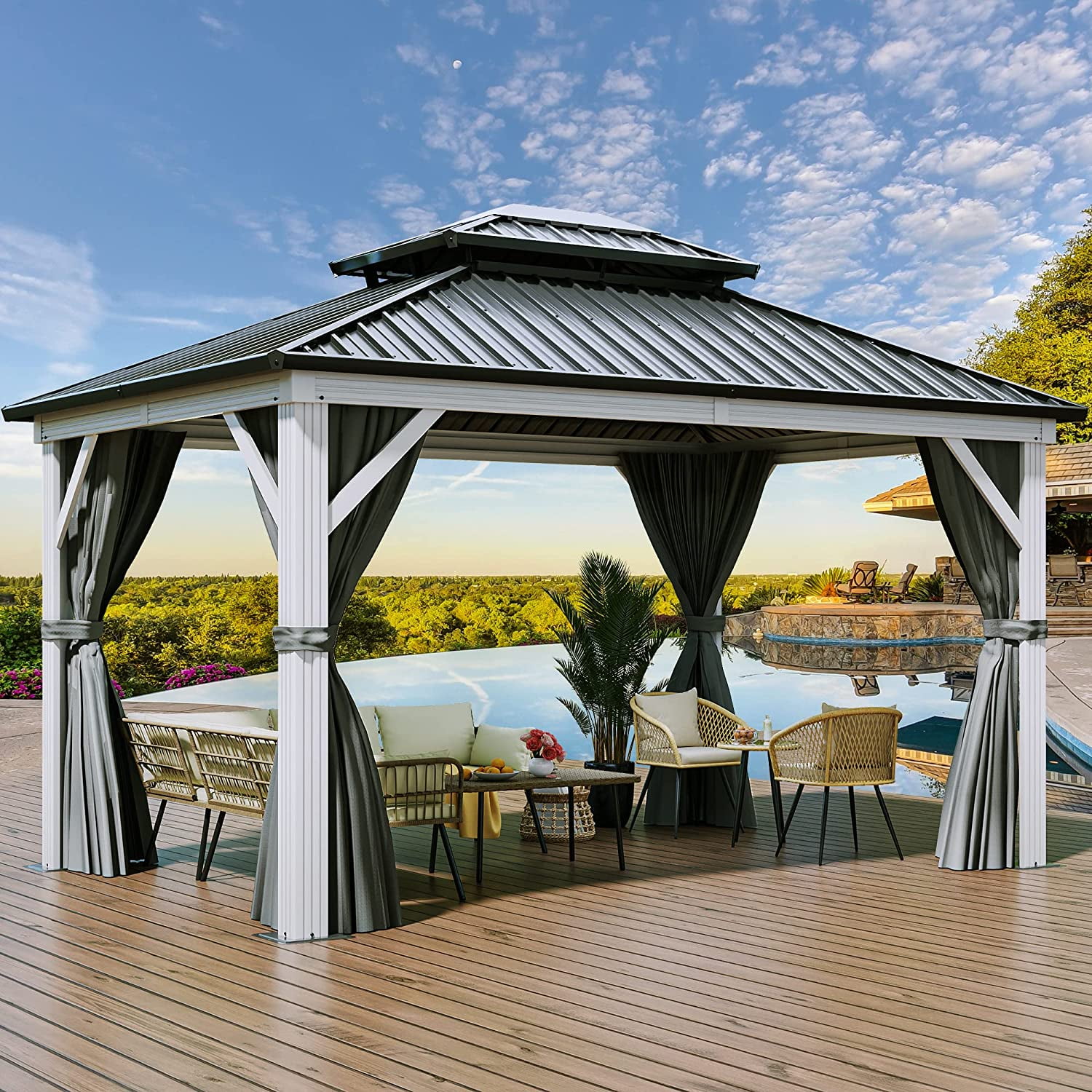 Dextrus 10x12ft Hardtop White Gazebo Double Roof Canopy Galvanized Iron ...