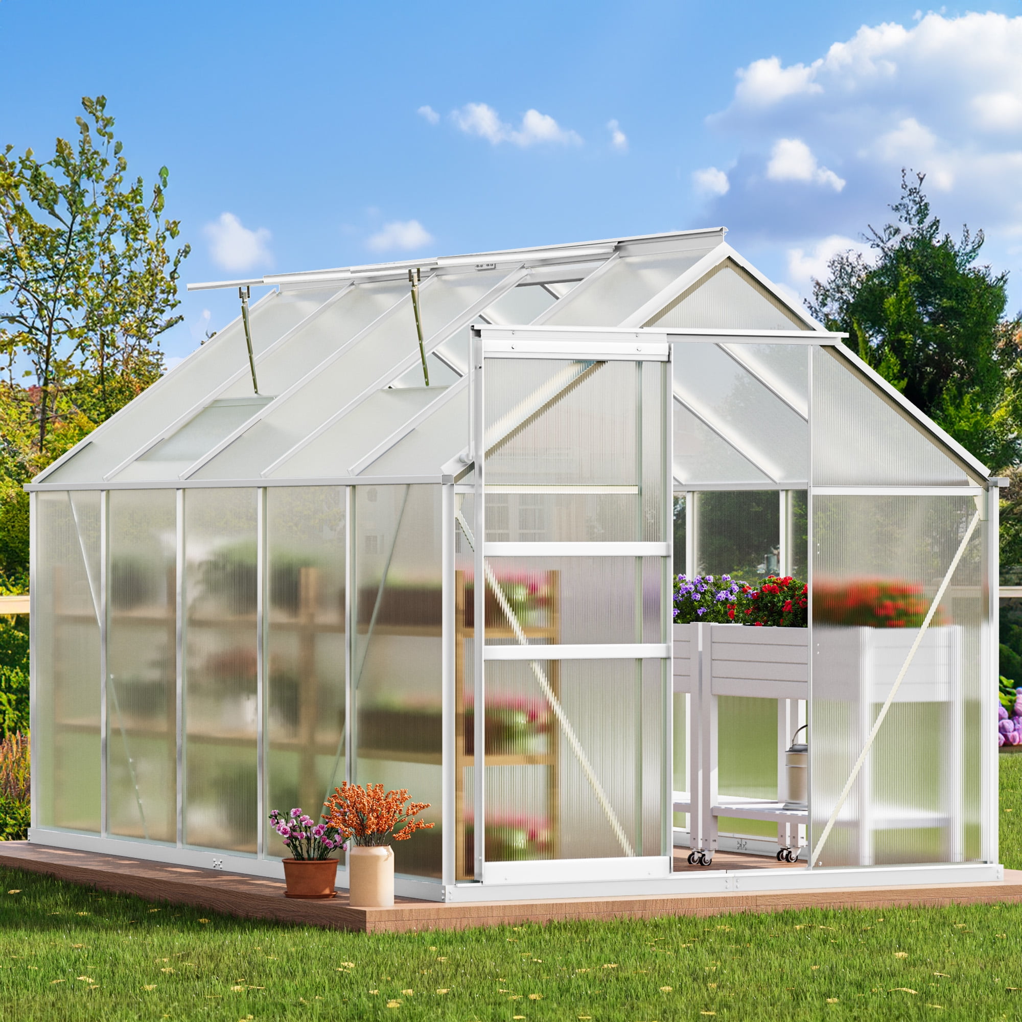 Dextrus 10x6FT Aluminum & Polycarbonate Greenhouse: Heavy Duty, Sliding ...
