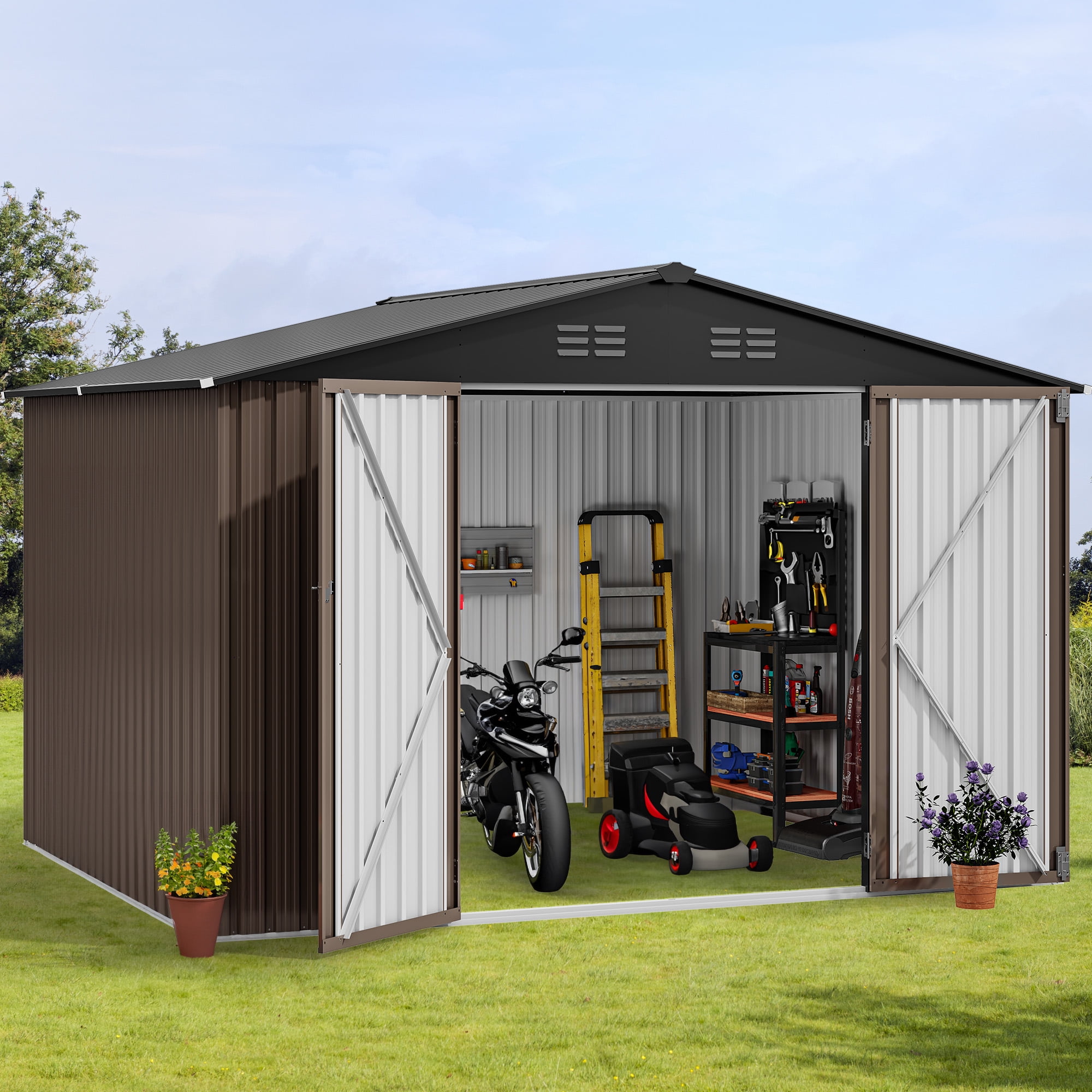 Dextrus 10x8ft Large Outdoor Storage Shed, Heavy Duty Tool Metal ...