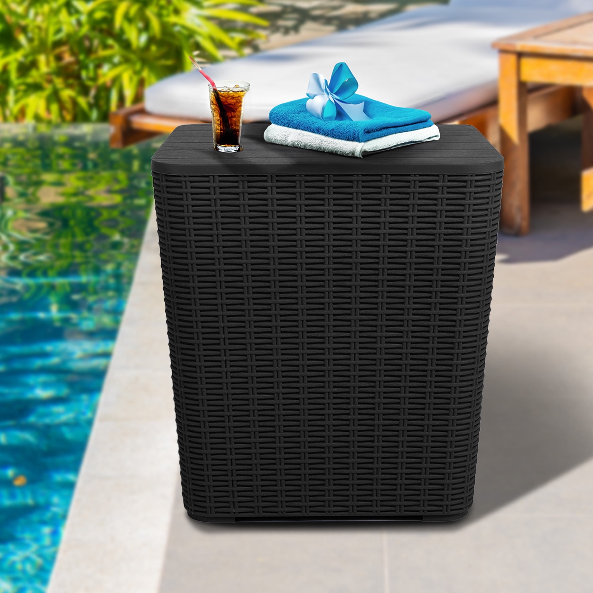 Dextrus 11.5-Gallon Outdoor Side Table, Resin Rattan Coffee Table with ...