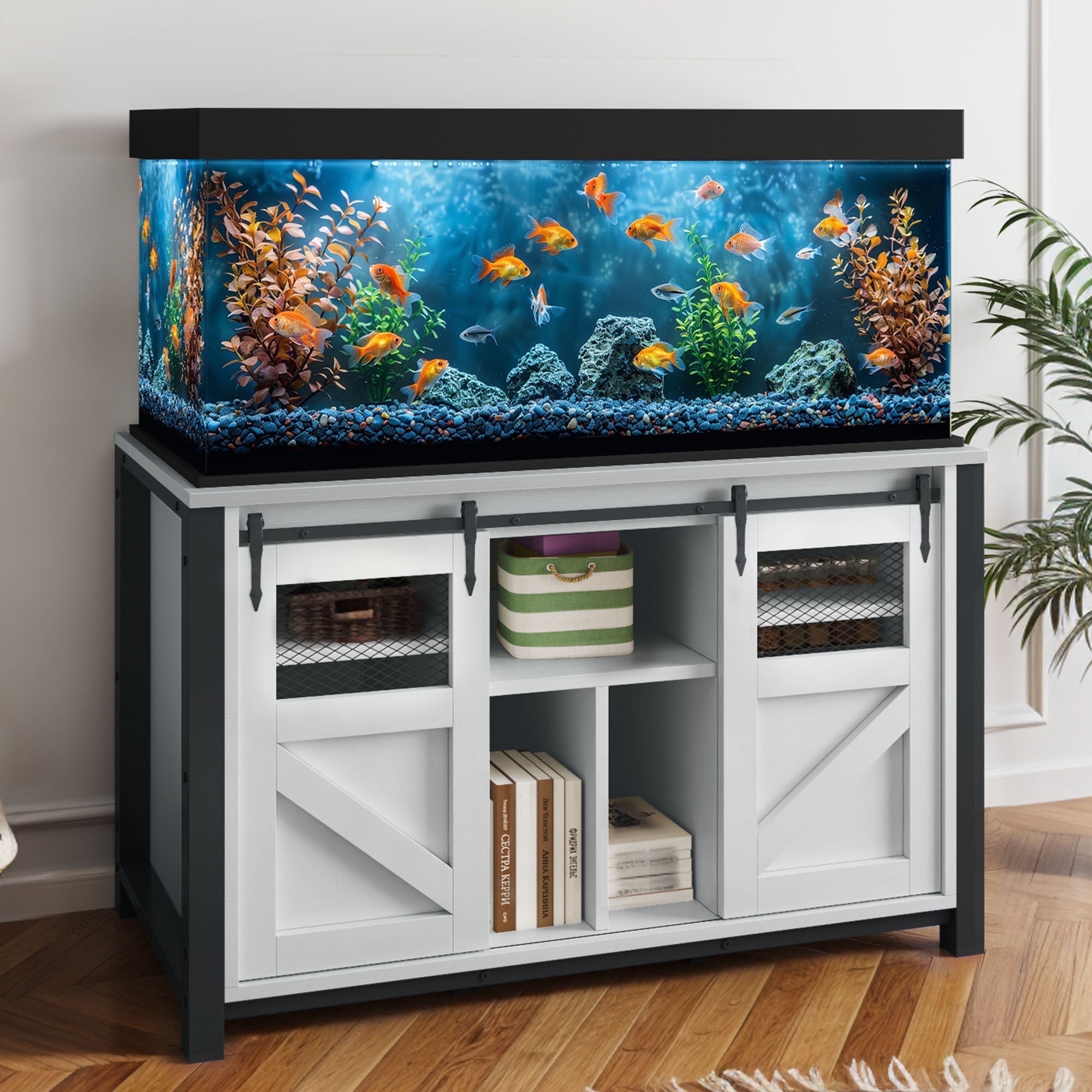 Dextrus 120 Gal Metal Fish Tank Stand with Storage, 1100 Lbs Capacity ...