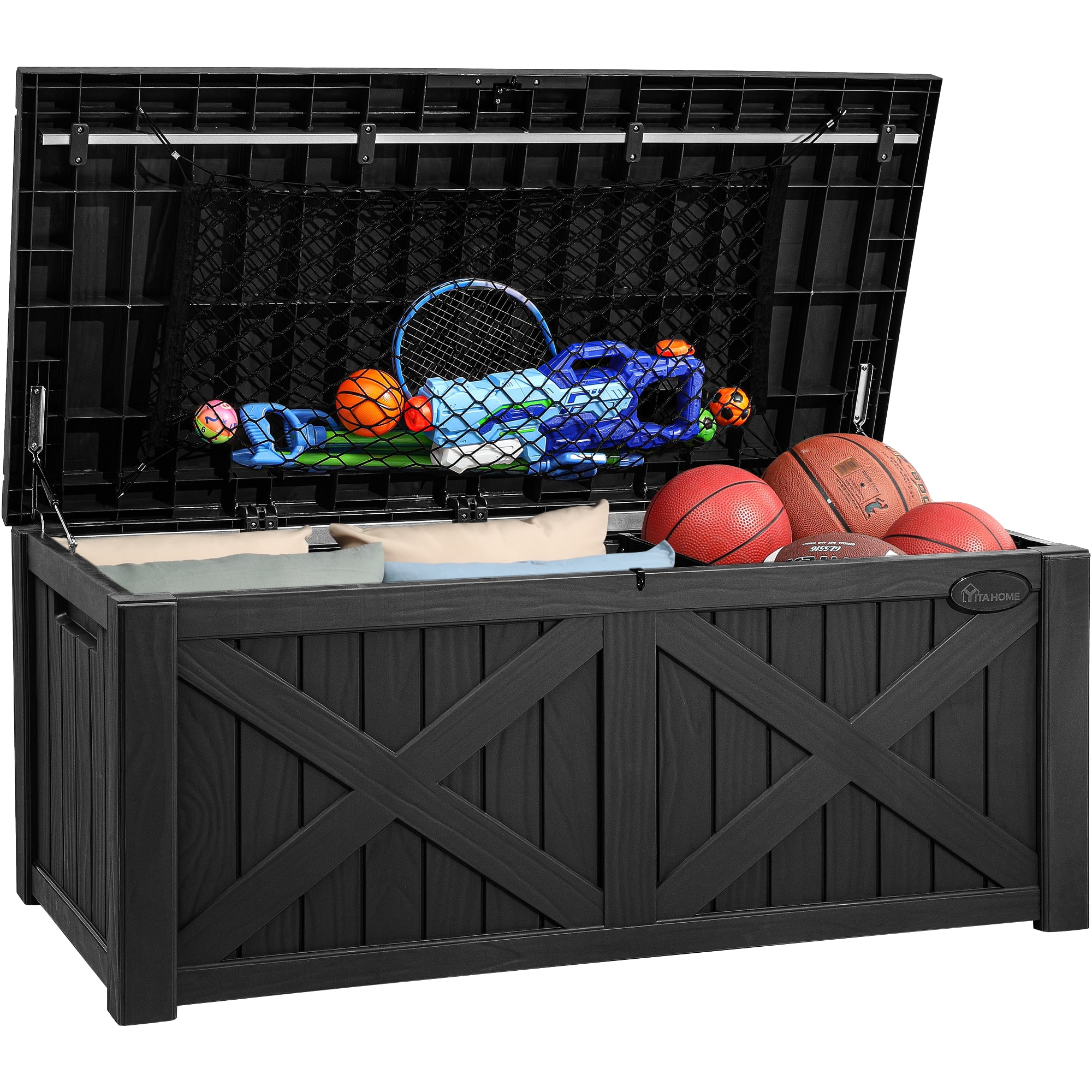 Dextrus 120 Gallon Large Deck Box w/Flexible Divider & Storage Net ...