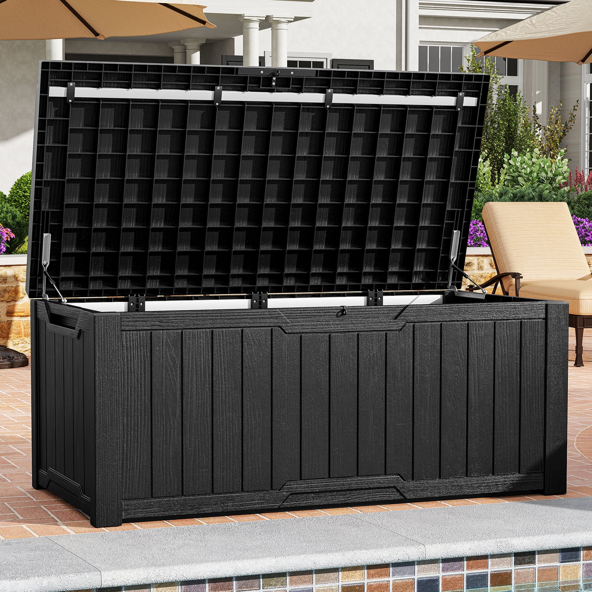 Dextrus 120 Gallon Large Outdoor Patio Deck Box,All-Weather Resin Outdoor Storage Boxes with ...