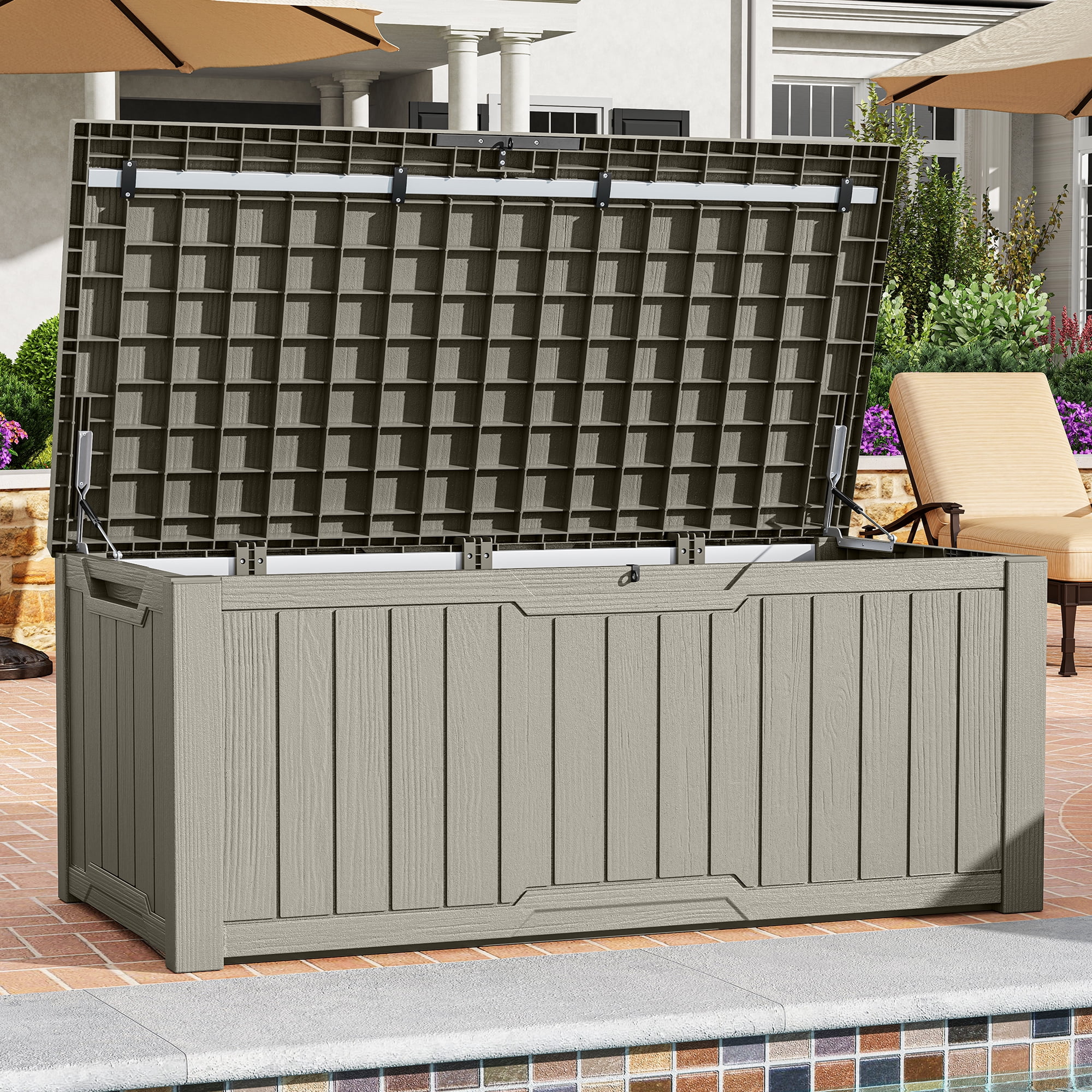 Dextrus Waterproof 120 Gallon Outdoor Storage Deck Box, Plastic Yard ...