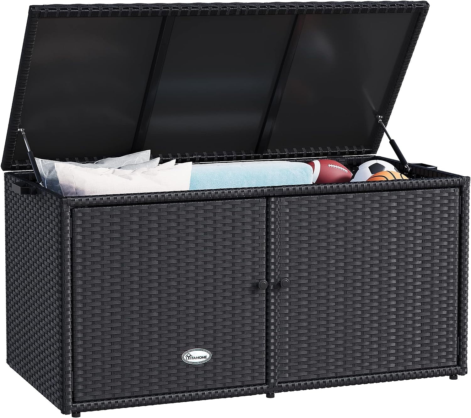 Dextrus 120 Gallon Wicker Storage Box, Rattan Deck Box with Lid, Shelf ...