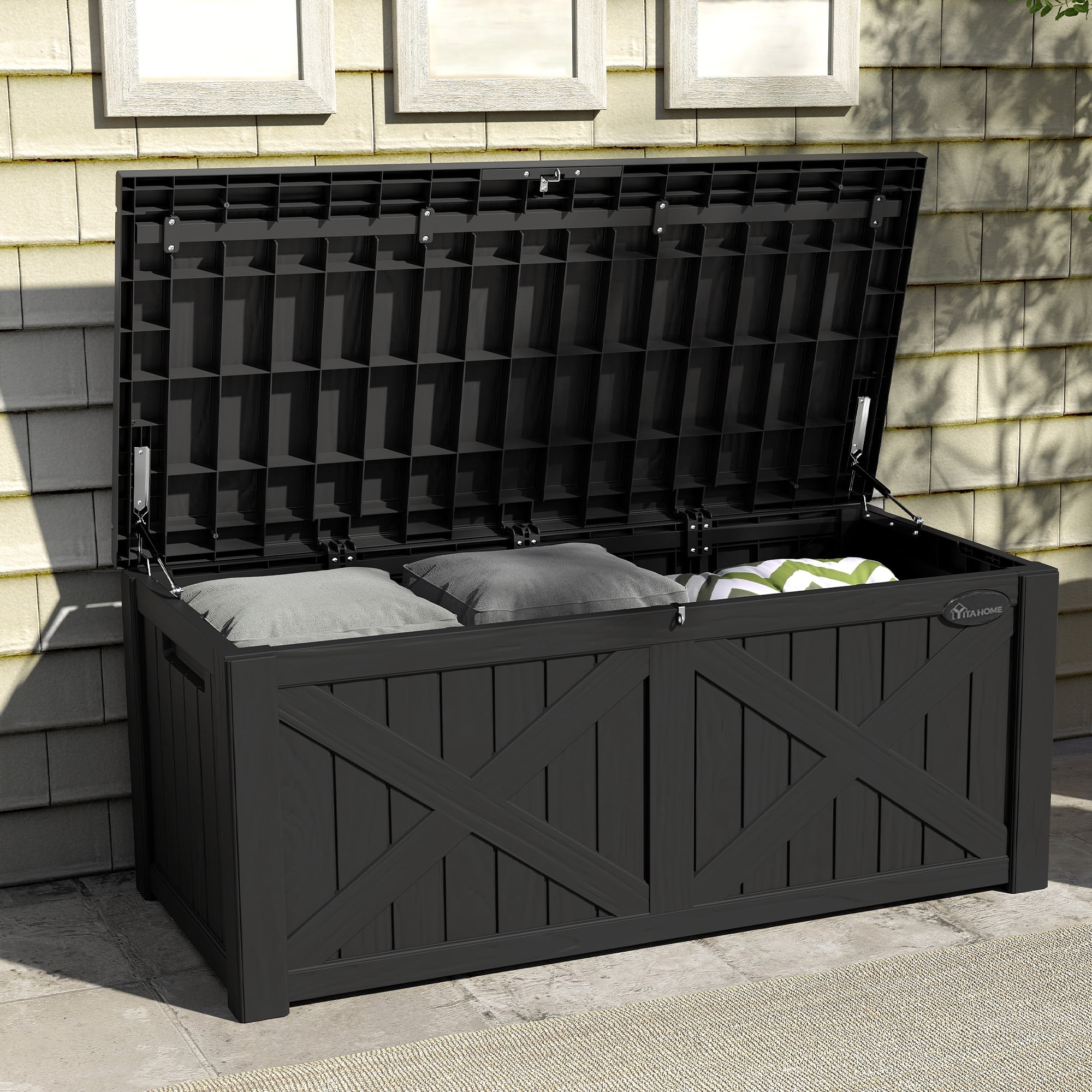 Dextrus 120 Gallon Resin Deck Box, Waterproof&Lockable,Black - Walmart.com