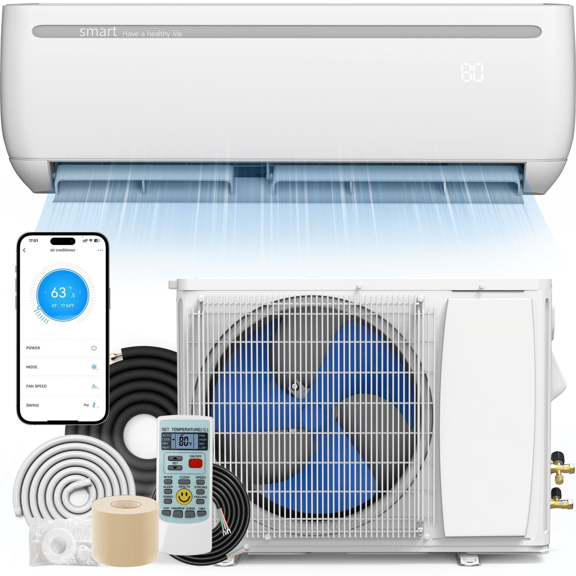 Dextrus 12000 BTU Mini Split Air Conditioner Heat Pump System, Wifi ...