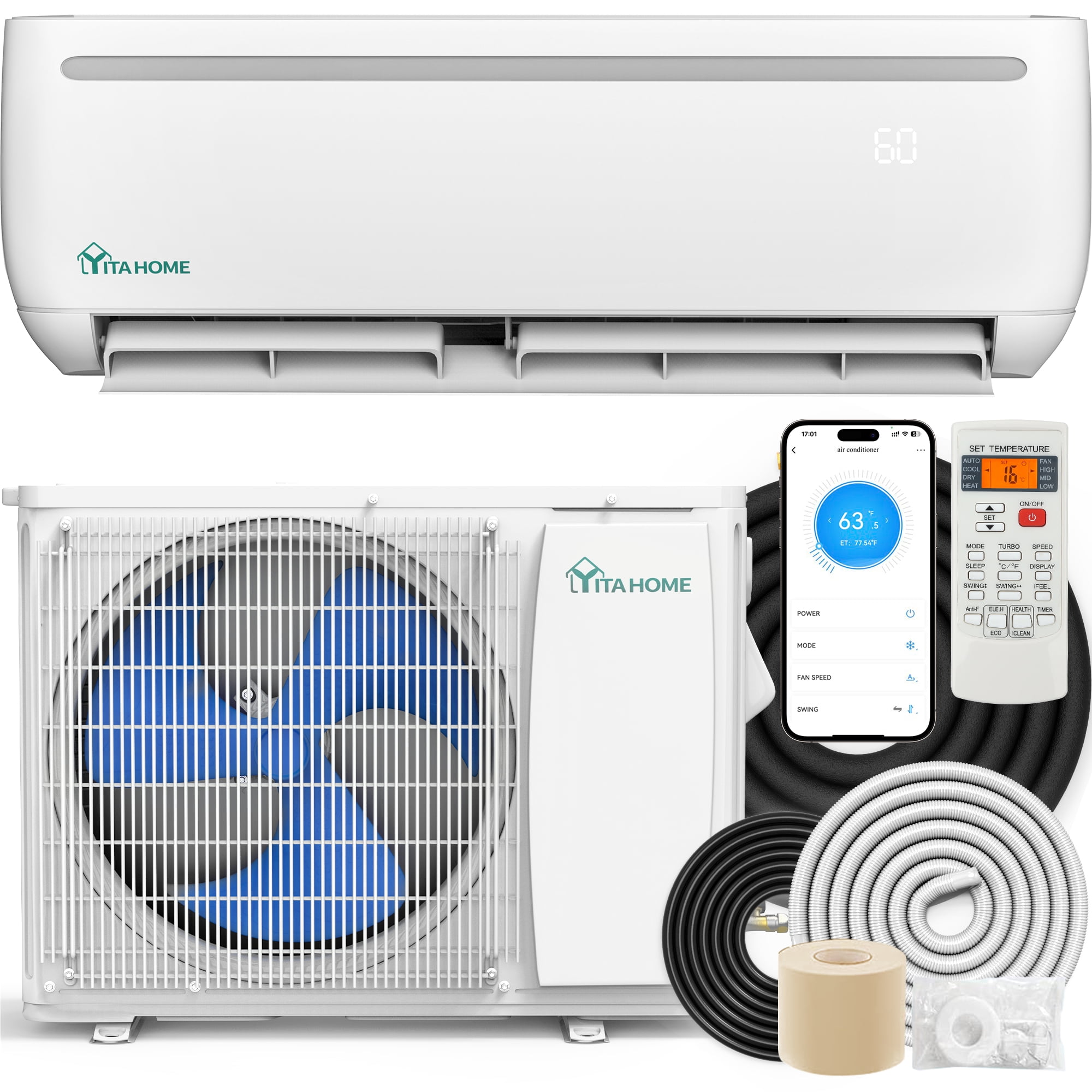 Dextrus 12000 BTU Mini Split Air Conditioner Heat Pump System, Wifi ...