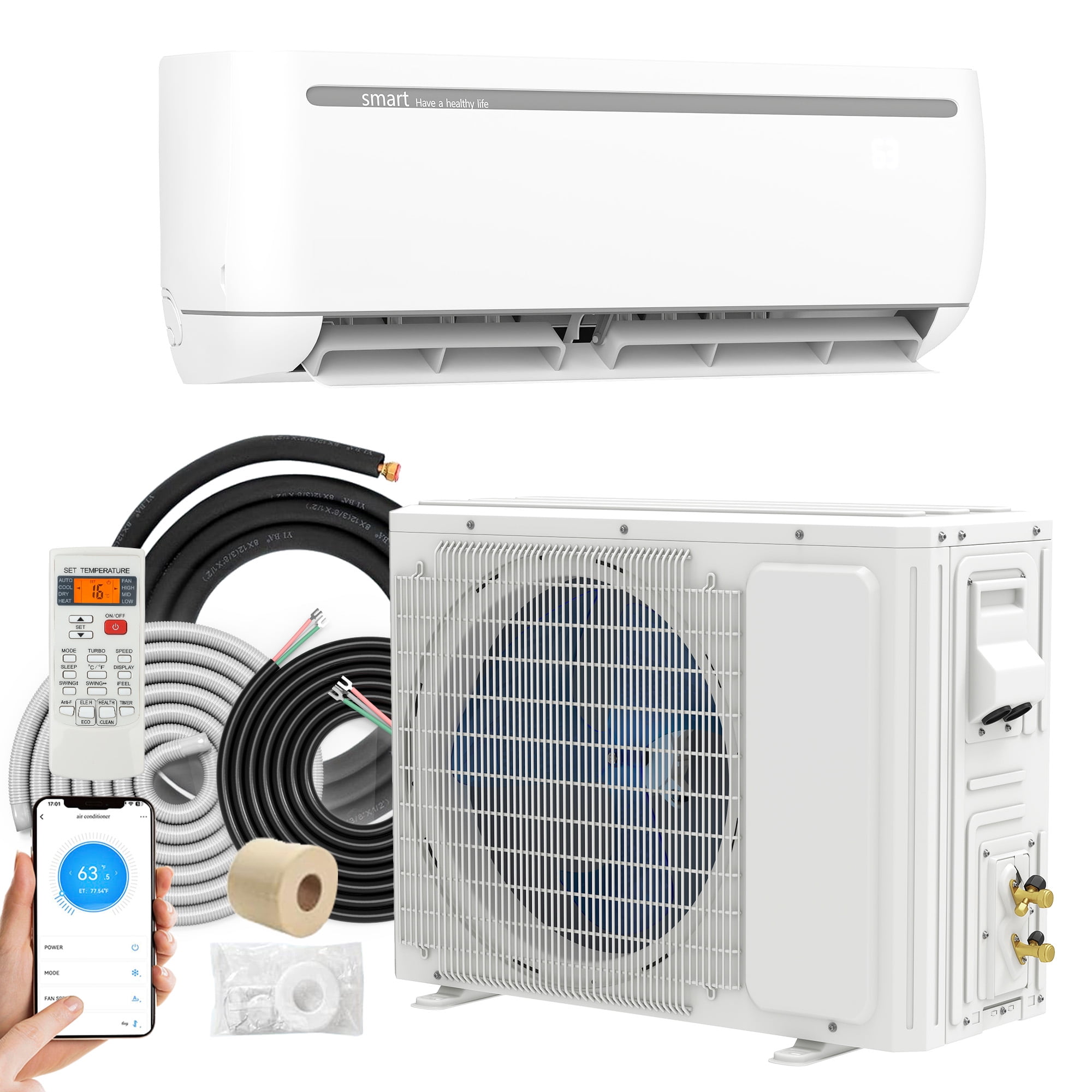 Dextrus 12000 BTU Mini Split Air Conditioner Heat Pump System, Wifi ...