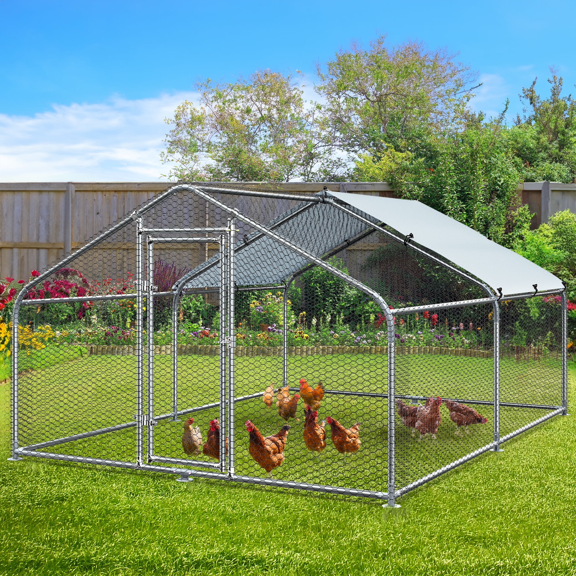 Dextrus 125 Sq.Ft Large Metal Chicken Coop, Walk in Poultry Cage ...
